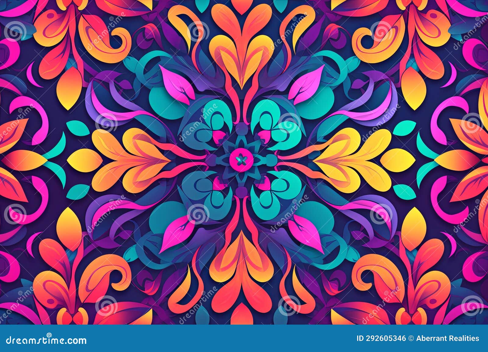 Colorful Floral Pattern on a Dark Background Stock Illustration ...