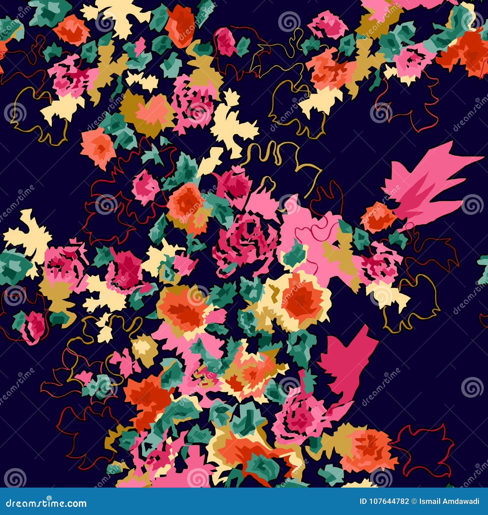 Colorful Floral Print Design Stock Illustration - Illustration of ...