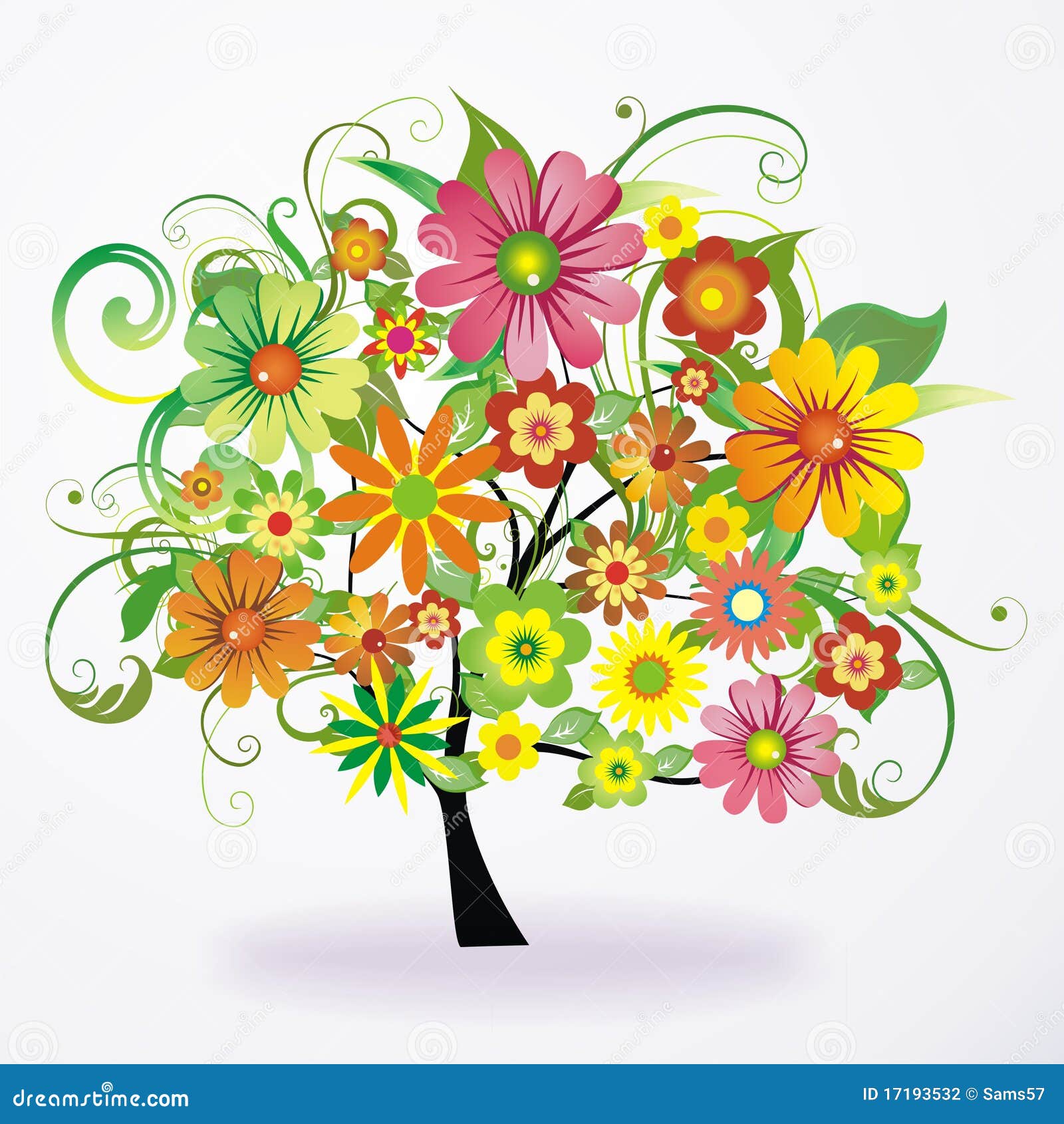 Colorful floral tree stock vector. Illustration of design - 17193532