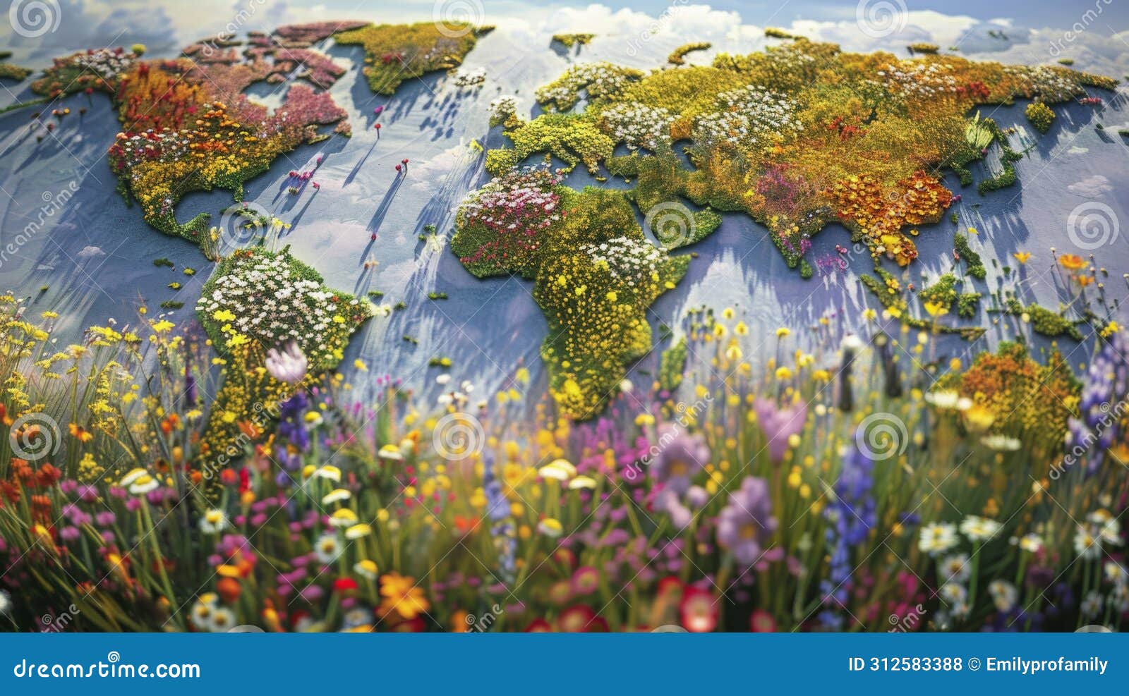 Colorful Floral World Map in Blossom Stock Photo - Image of design ...