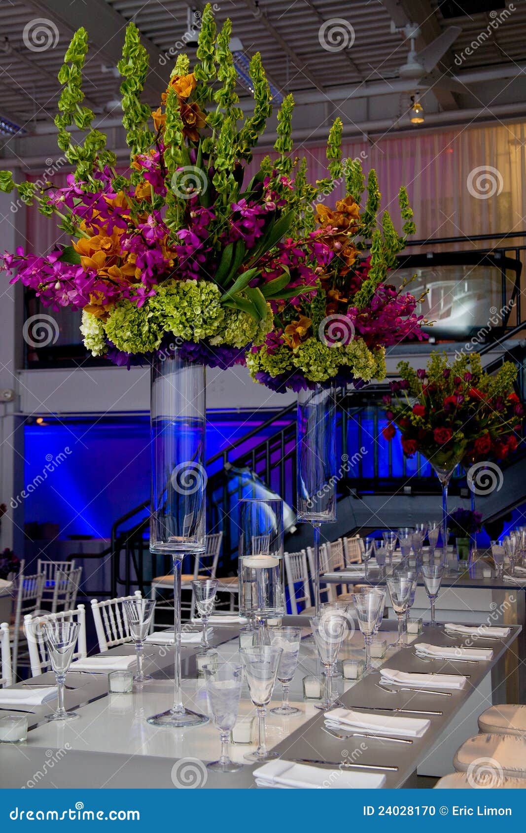 Colorful Flower Arrangement and Table Stock Photo - Image of purple ...