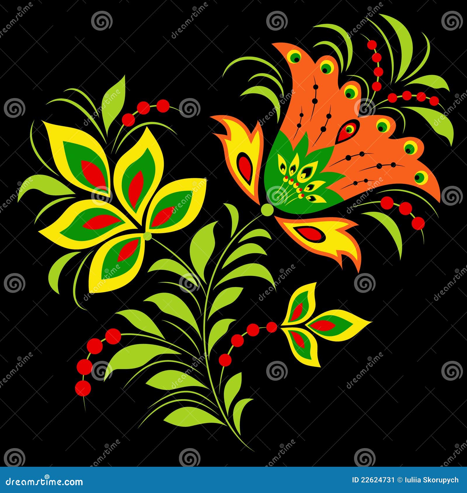 Colorful Flower on Black Background Stock Vector - Illustration of ...
