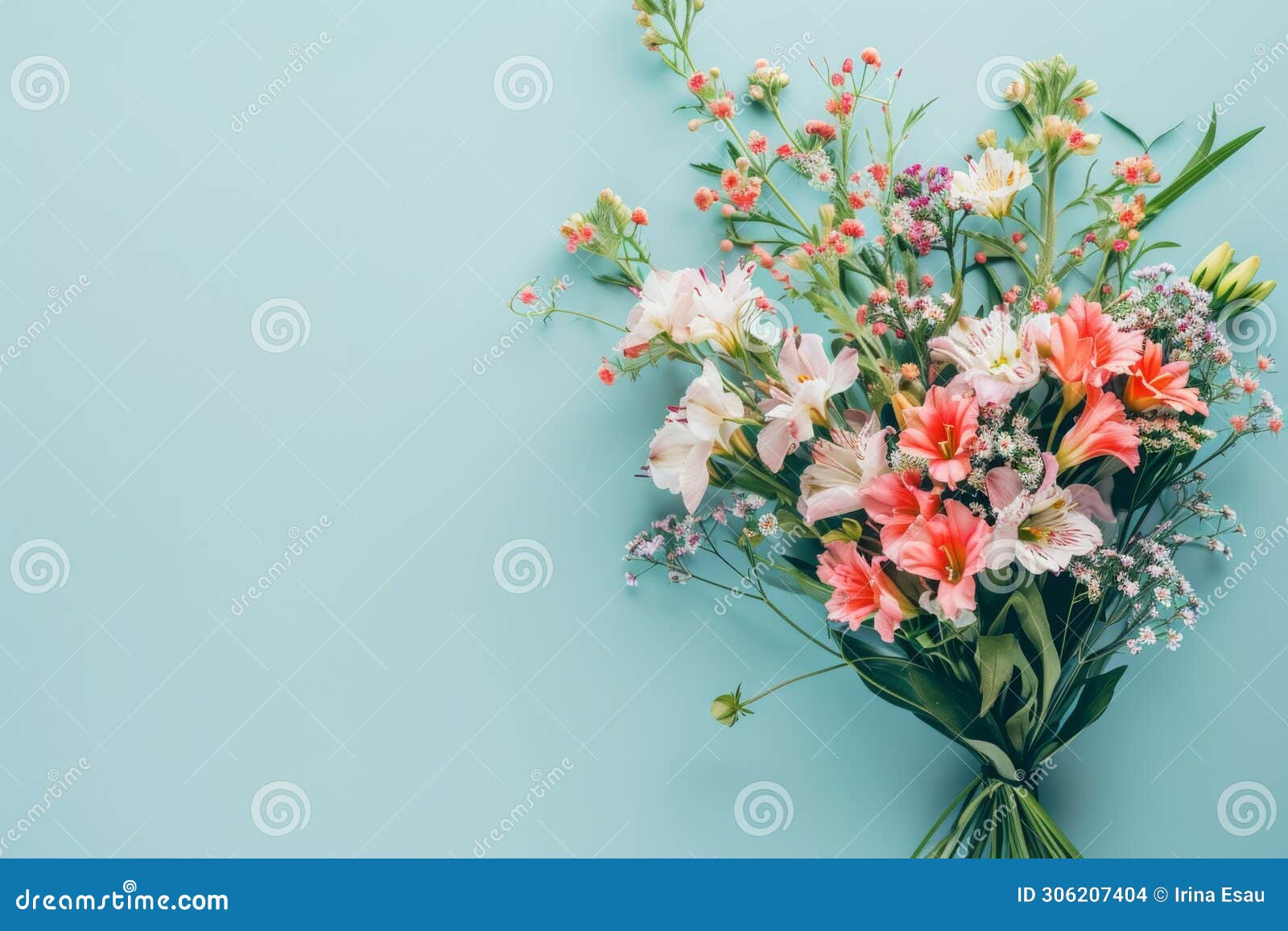 Colorful Flower Bouquet on Blue Background Stock Photo - Image of white ...
