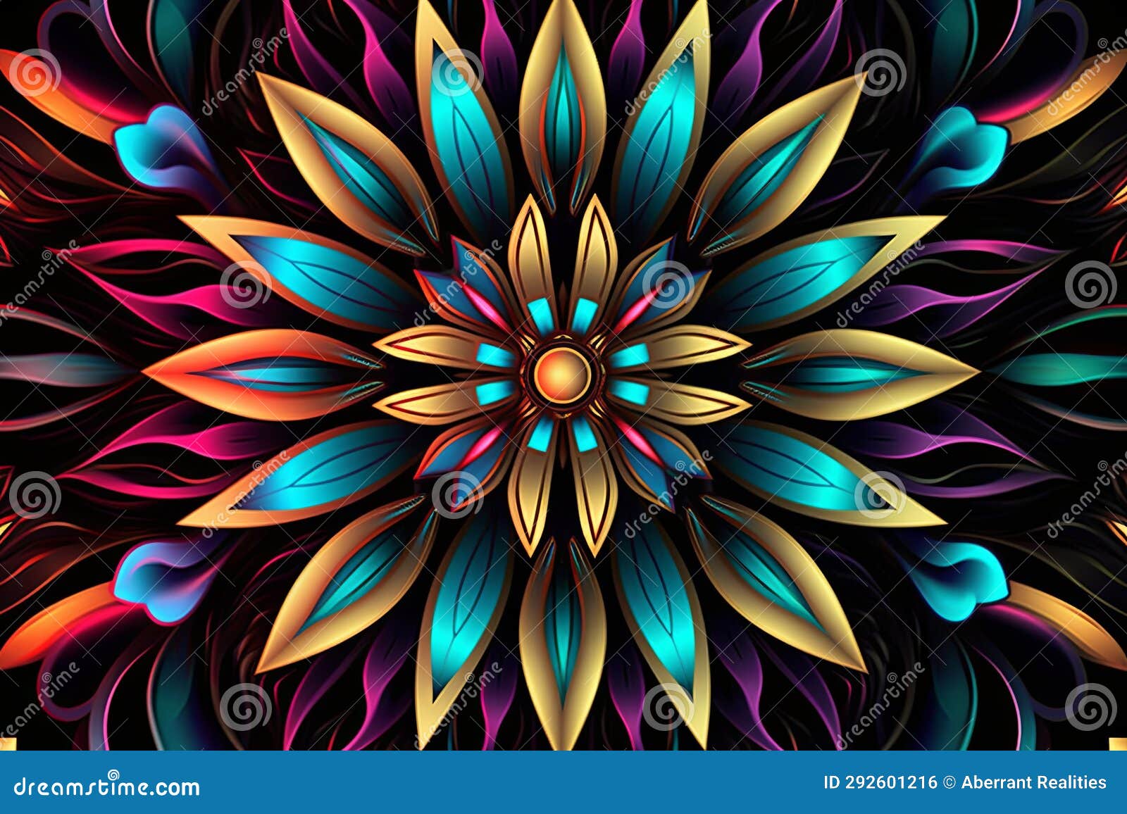 A Colorful Flower Design on a Black Background Stock Illustration ...