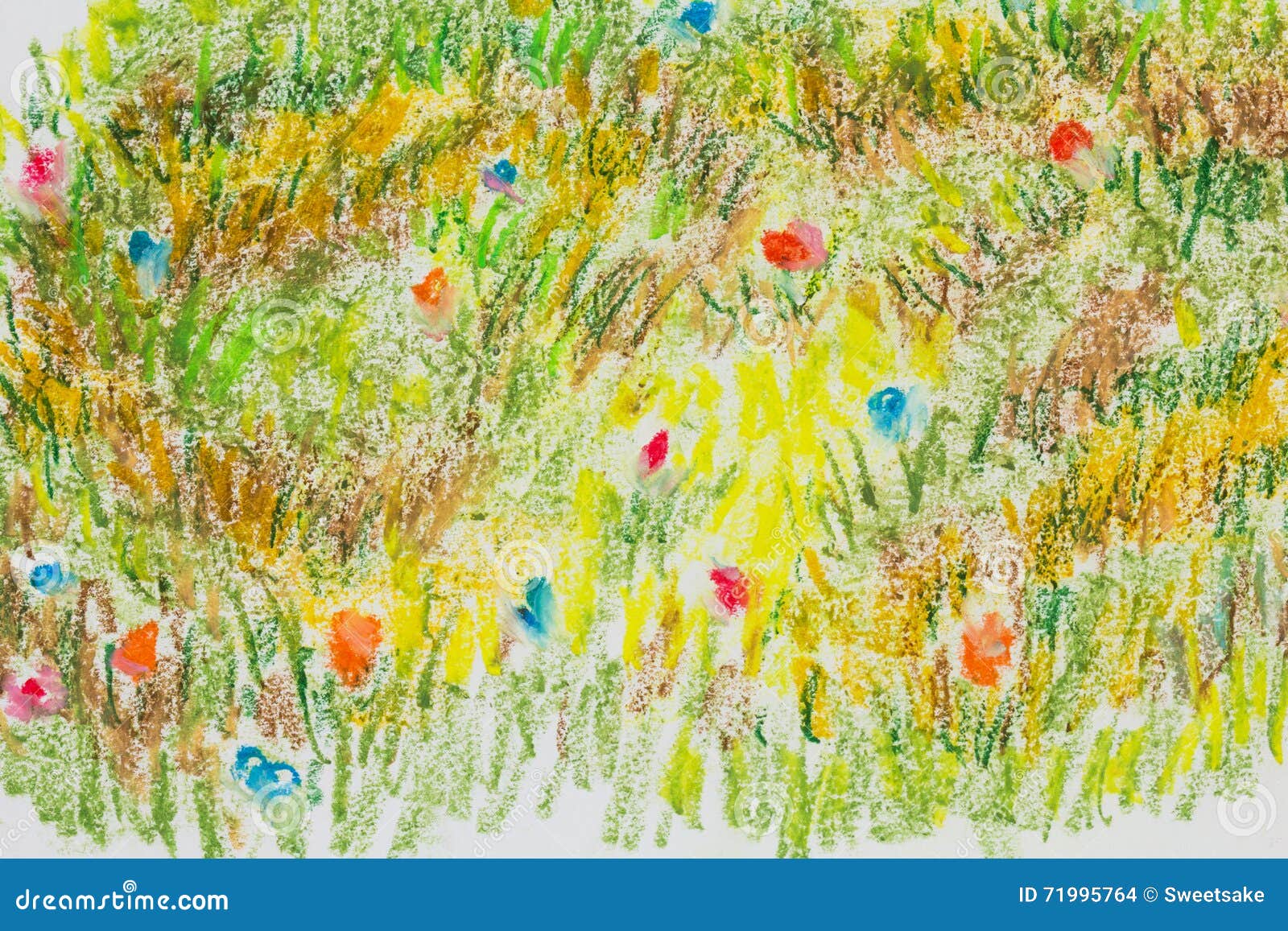 Colorful Flower Field Crayon Painted Texture Background Stock ...