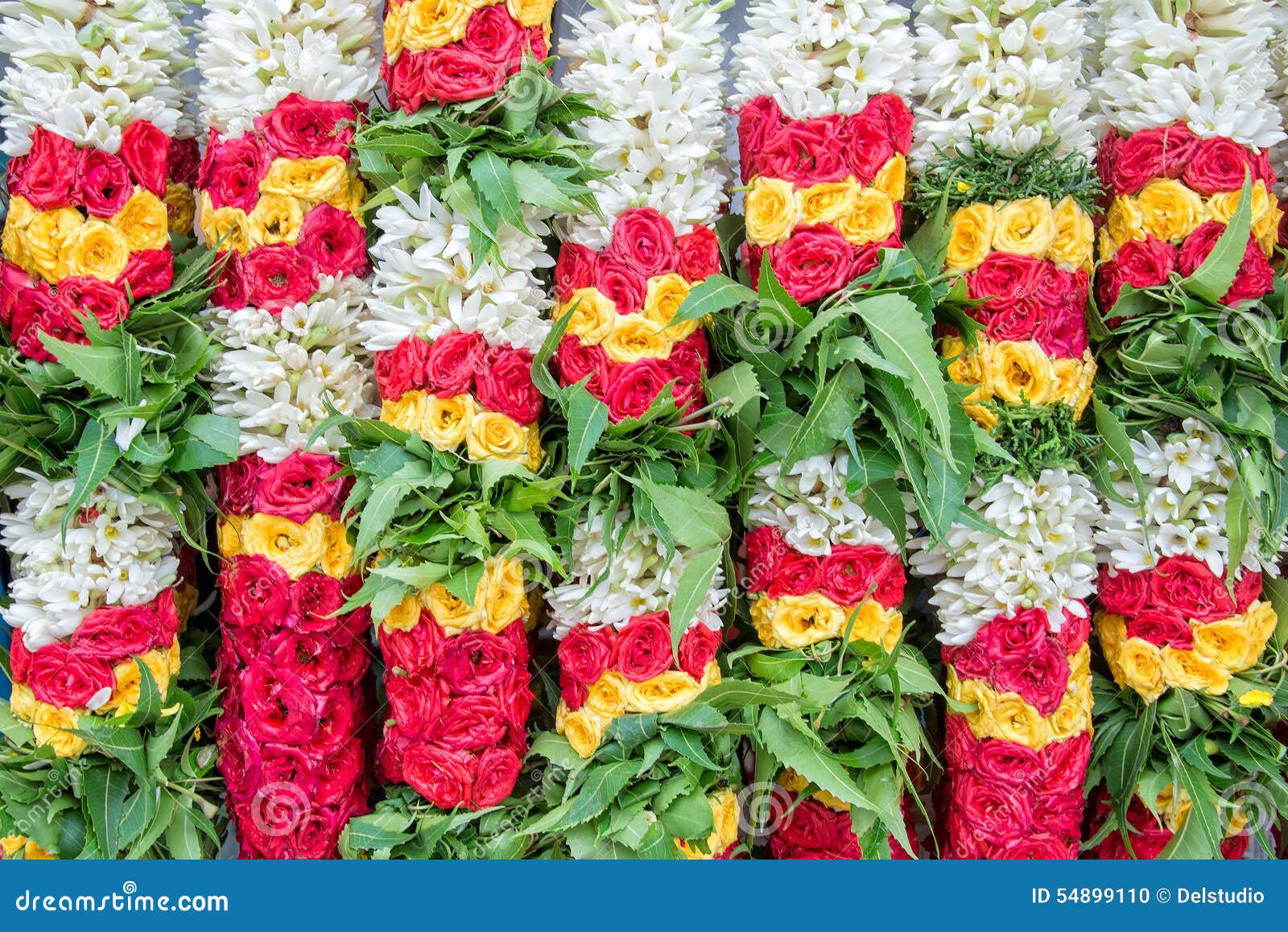 Colorful Flower Garlands Background Stock Photo - Image of background ...