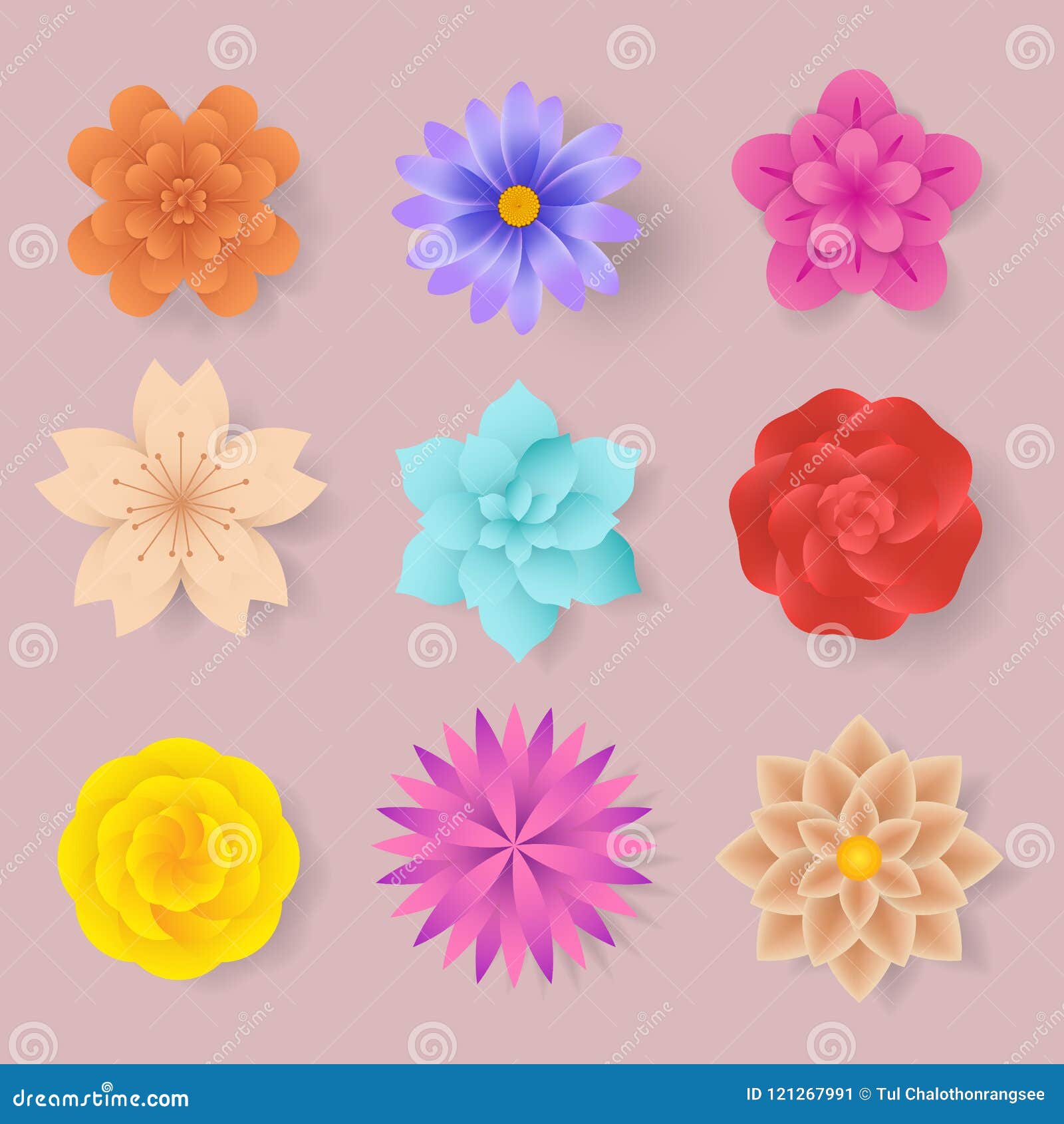 Colorful flower paper cut stock vector. Illustration of floral - 121267991