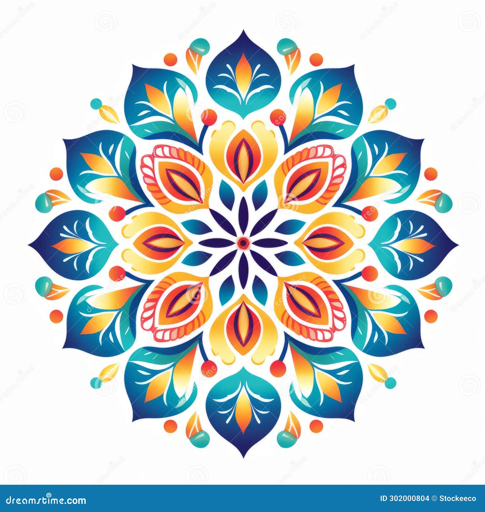 Colorful Mexican Folklore-inspired Flower Ornament Illustration Stock ...