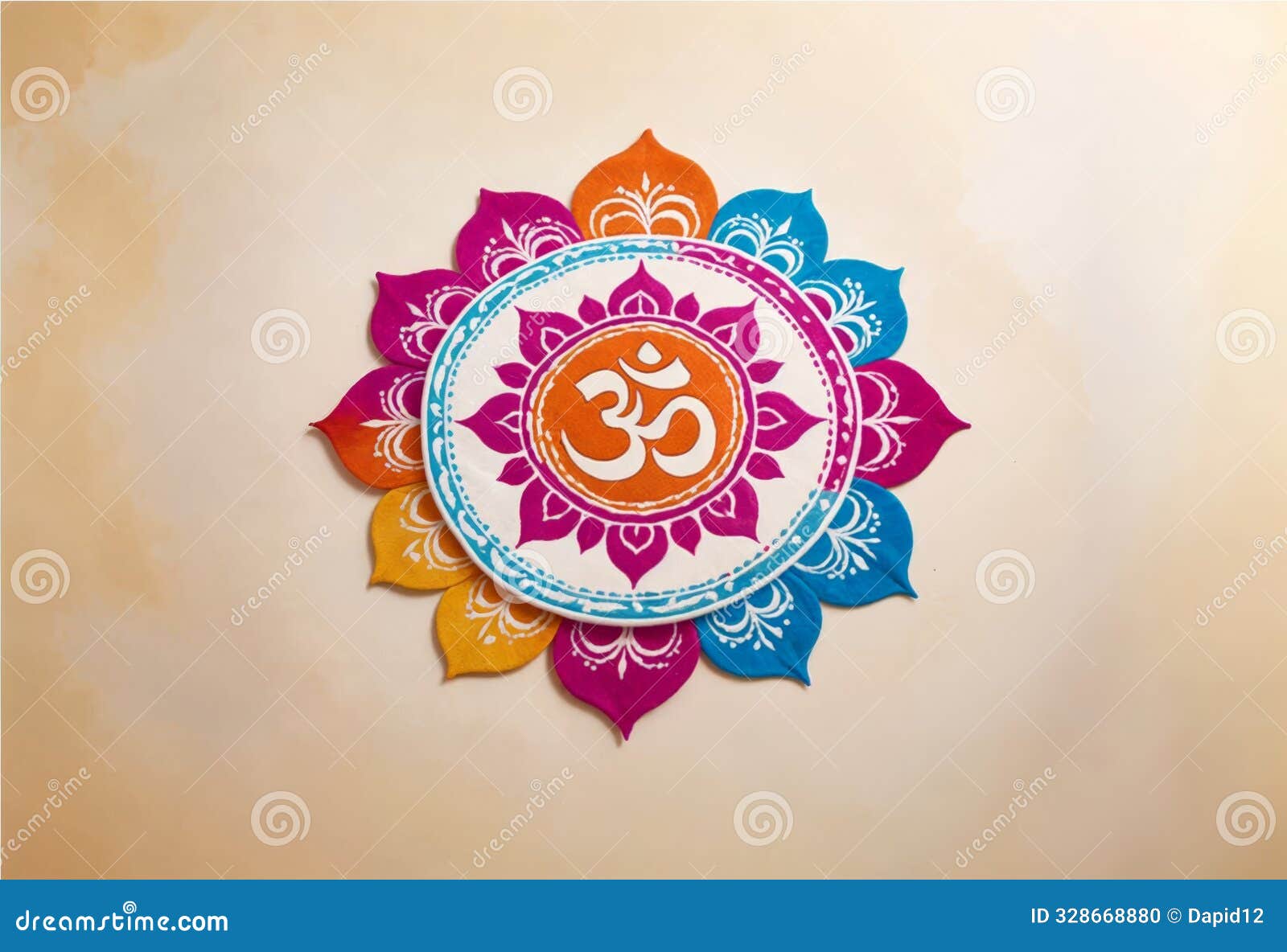 A Colorful Flower Rangoli Design with the Om Symbol on it Stock ...