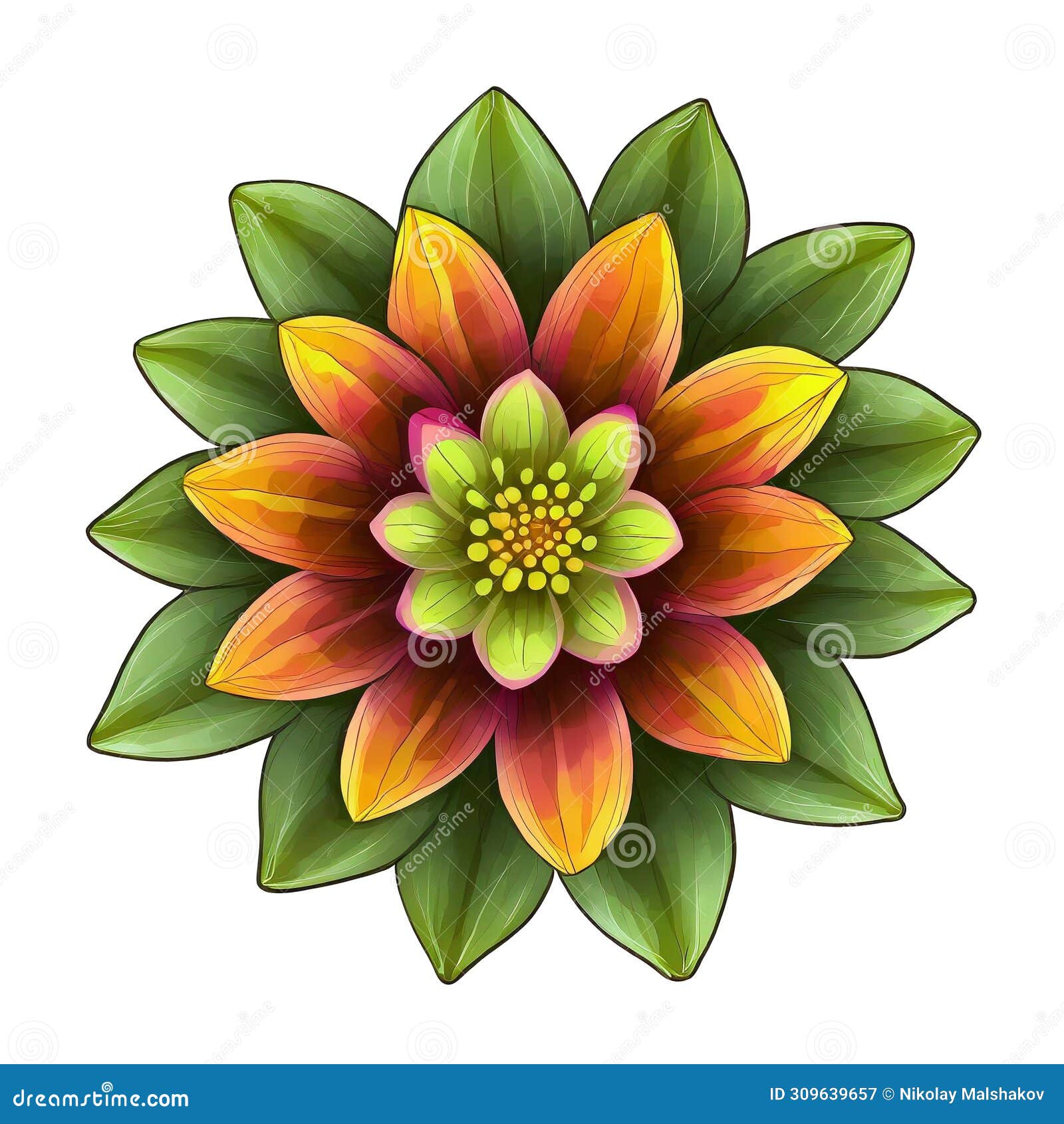 Colorful Flower, Top View Illustration. Stock Image - Illustration of ...