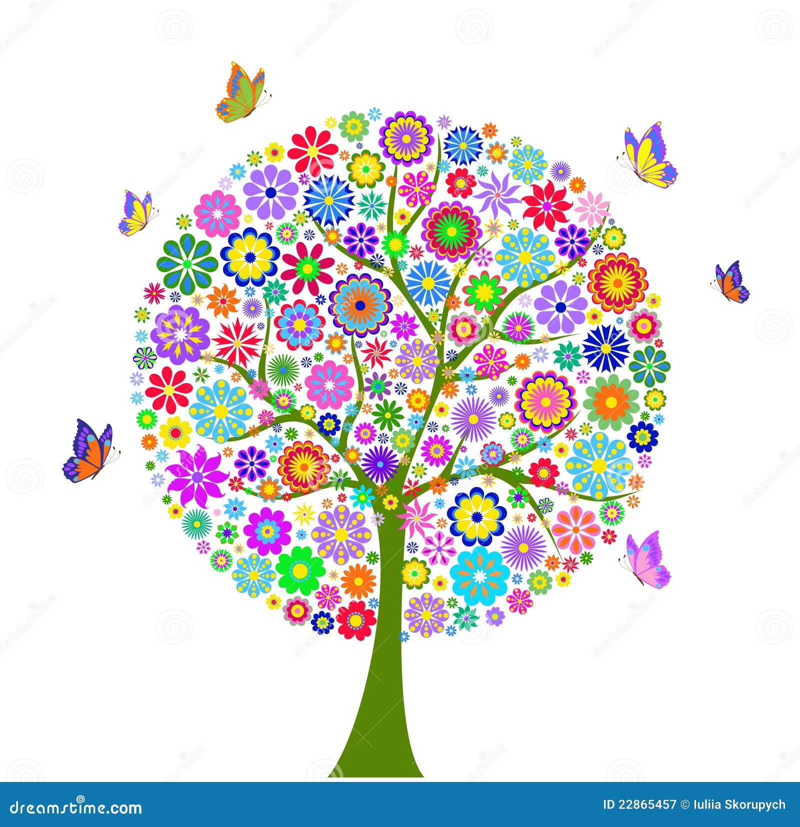 Colorful Flower Tree Isolated on White Background Stock Vector ...