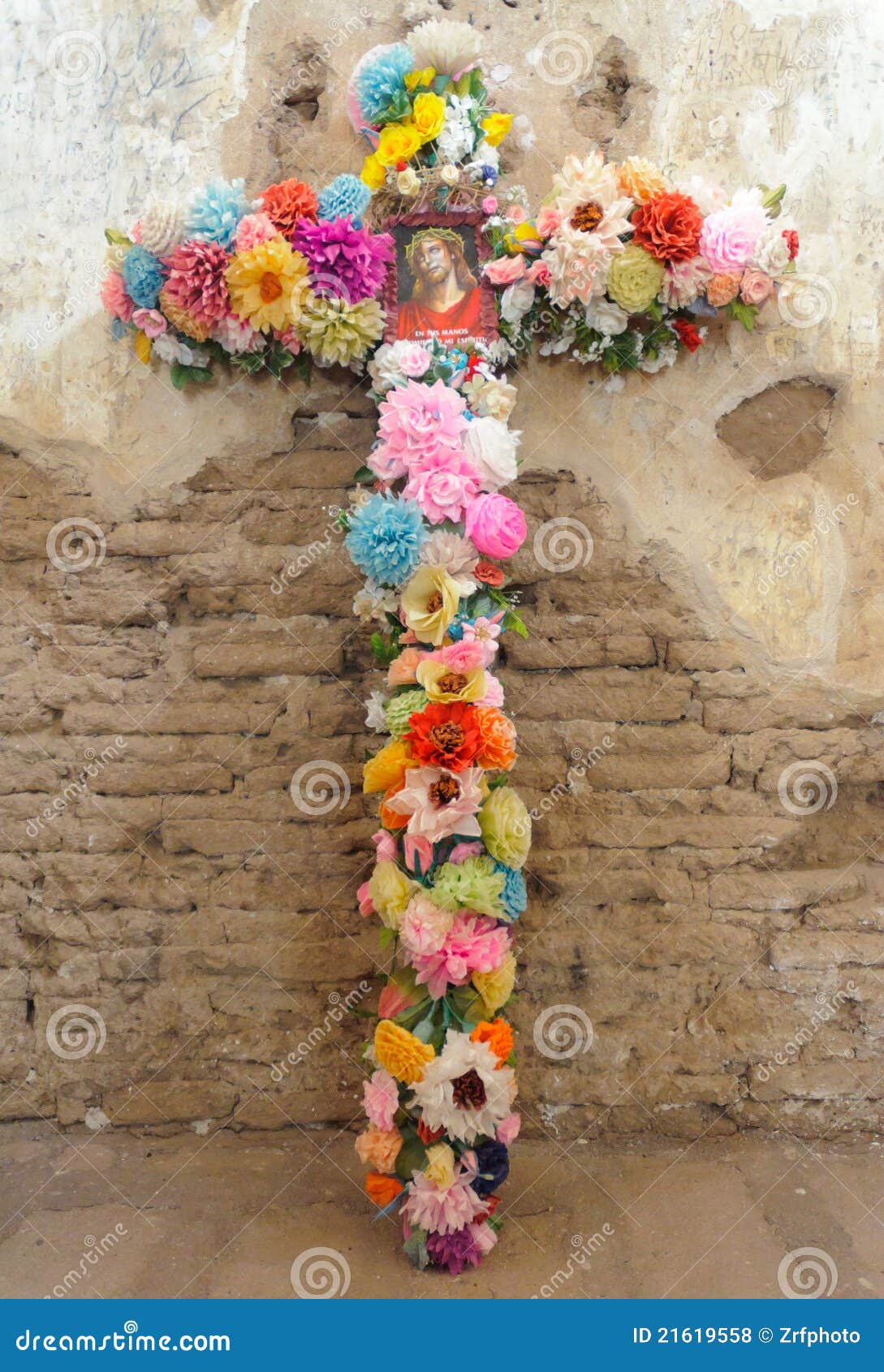 Colorful flowered cross stock photo. Image of landmark - 21619558