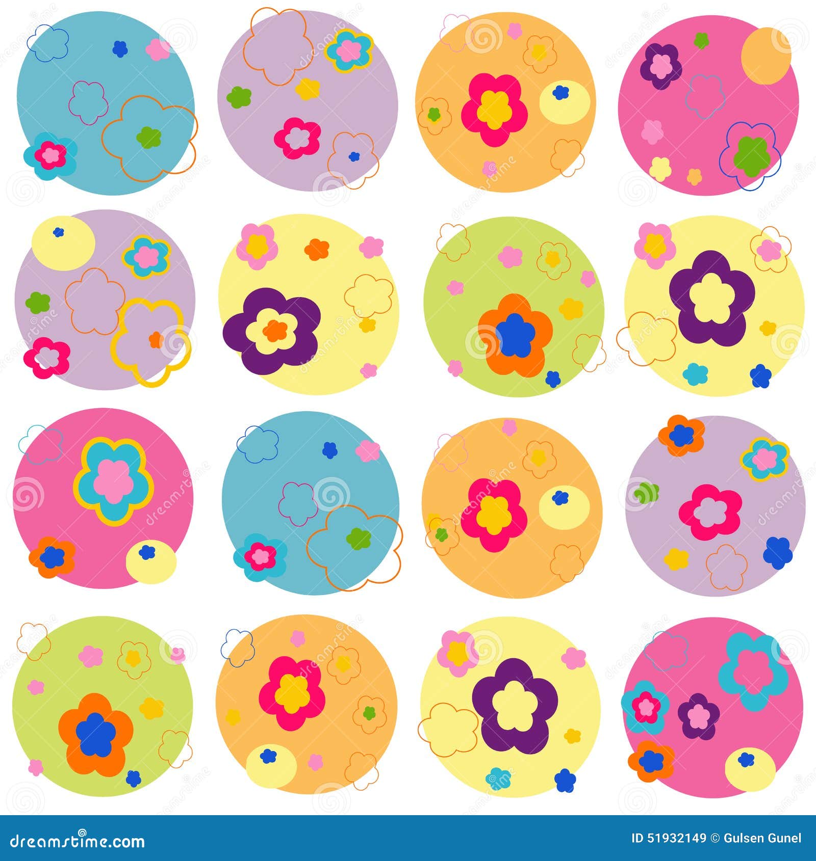 Colorful Flowers Abstract Rounded Background Stock Vector ...