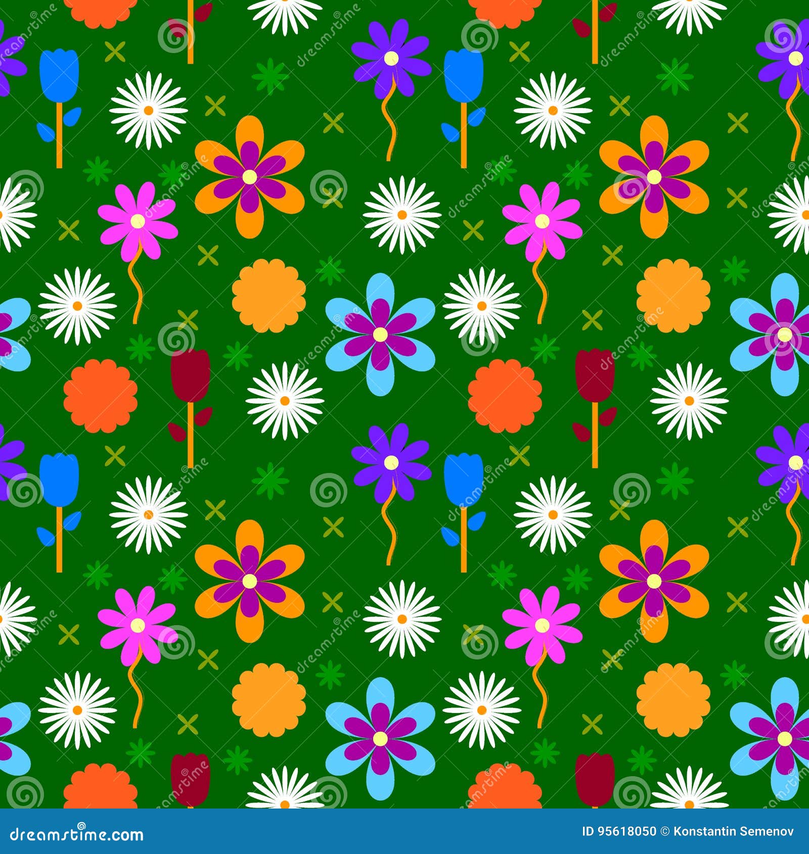 Colorful Flowers Background Pattern. Stock Illustration - Illustration ...