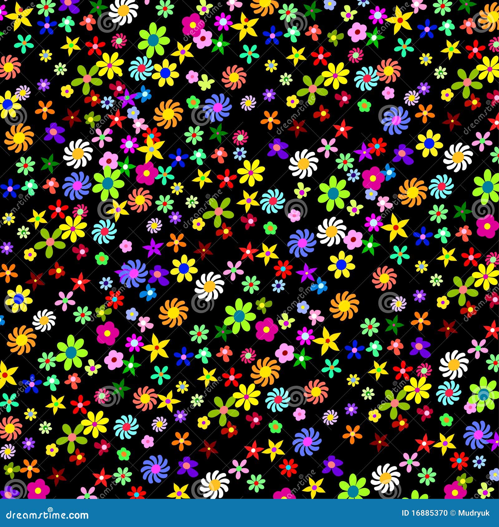 Colorful Flowers on a Black Background Stock Vector - Illustration of ...