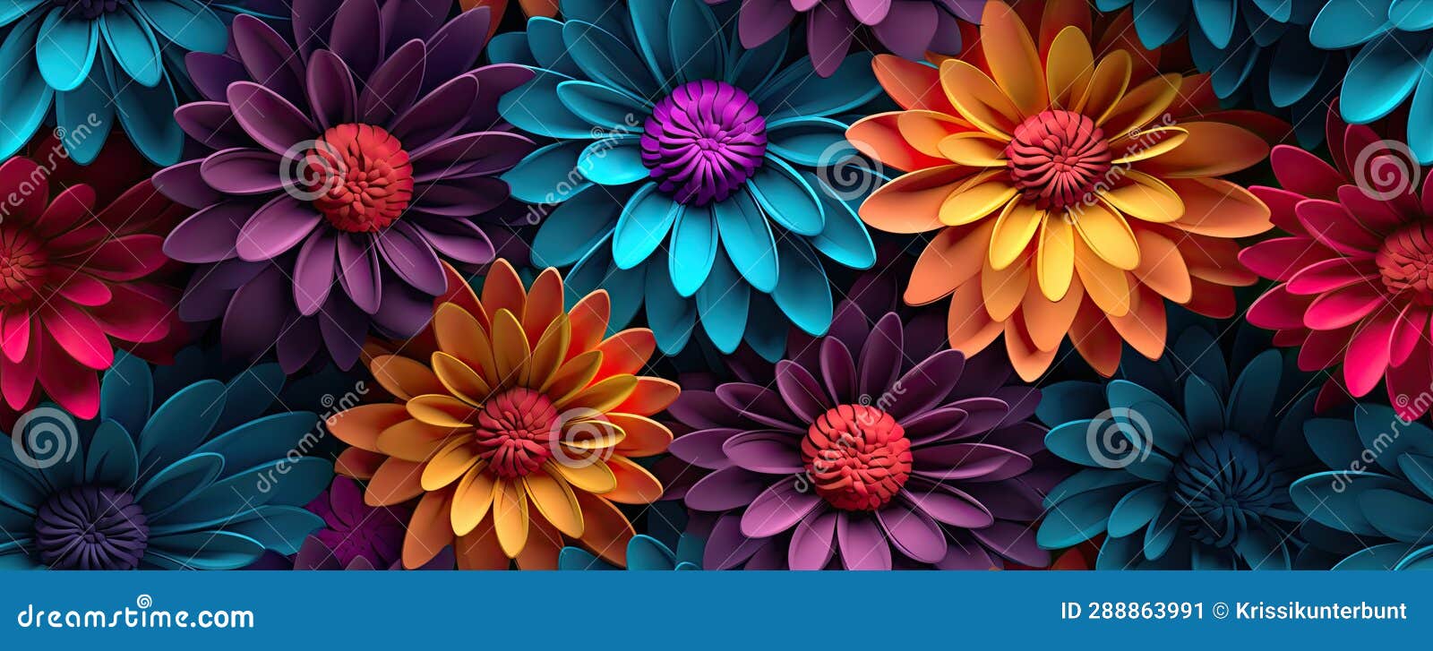 Colorful Flowers in 3d Design Seamless Background Stock Illustration ...