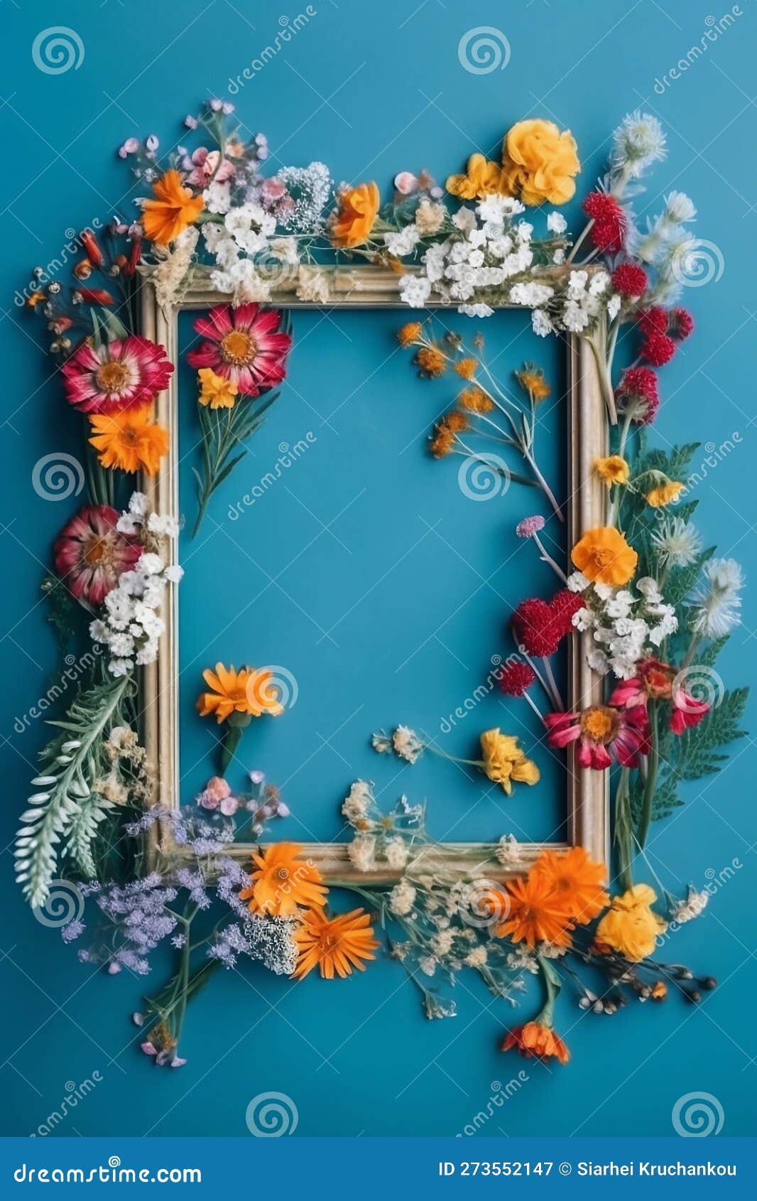 Colorful Flowers Frame on Blue Background Stock Illustration ...