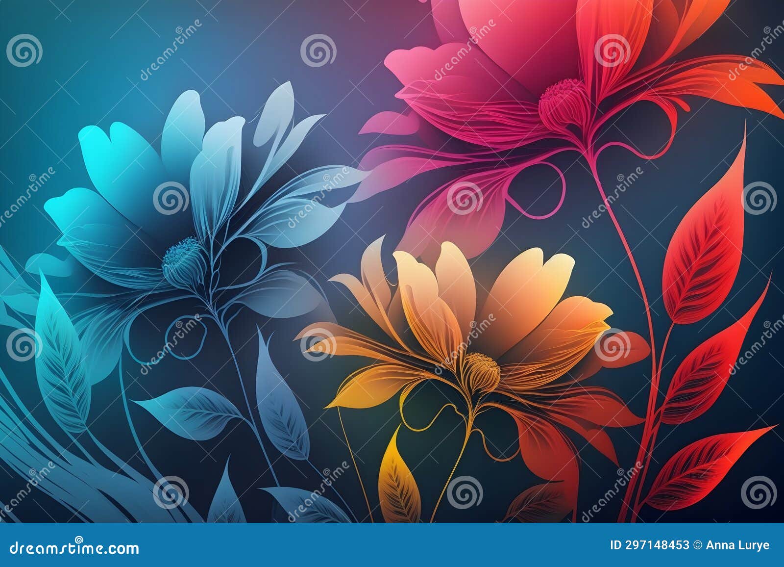 Colorful Flowers on a Gradient Background Stock Illustration ...