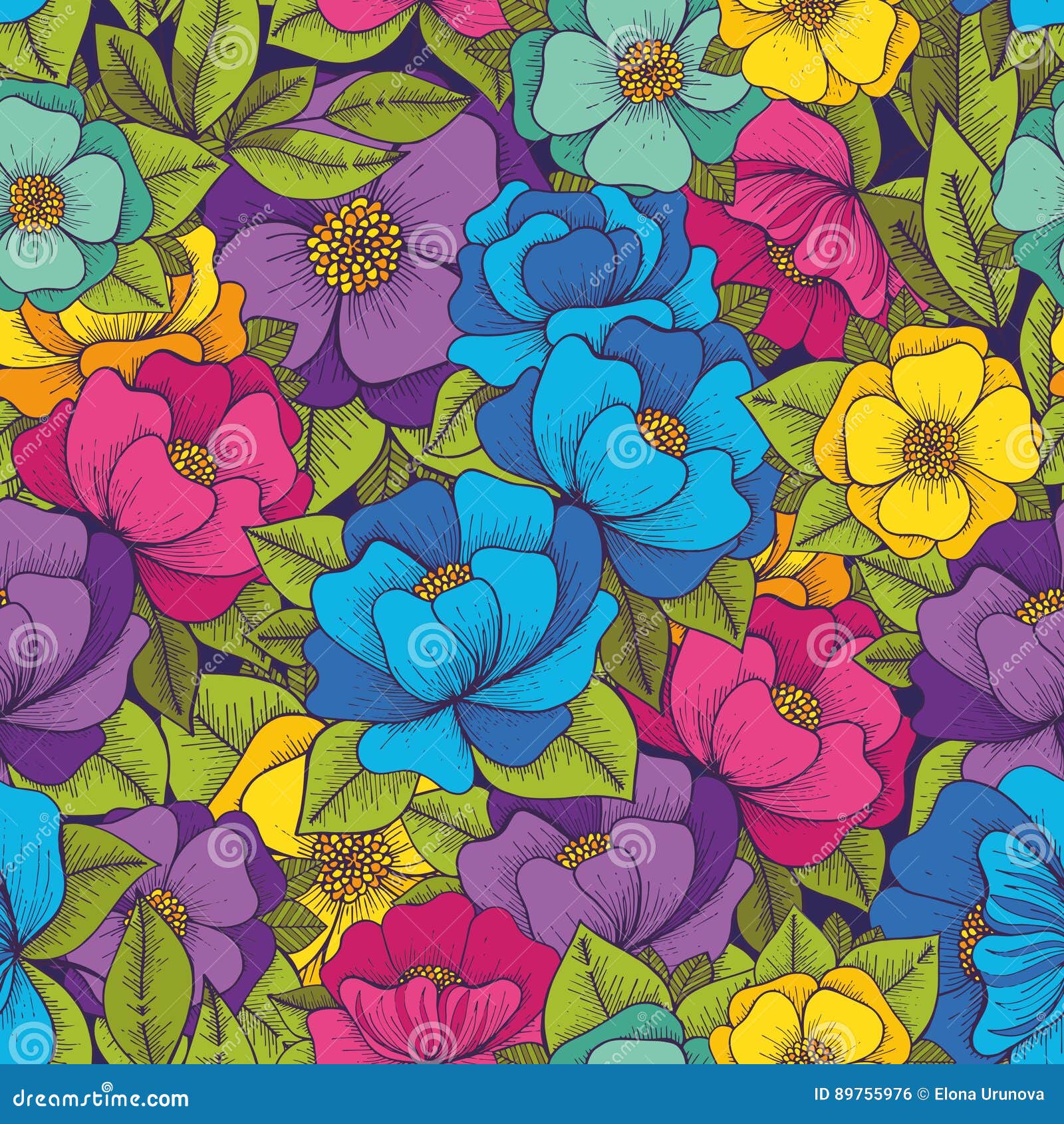 Colorful Flowers. Hand Drawing Stock Vector - Illustration of hand ...