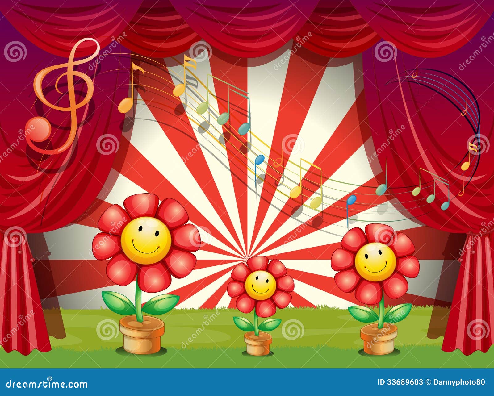The Colorful Flowers with Musical Notes at the Stage Stock Vector ...