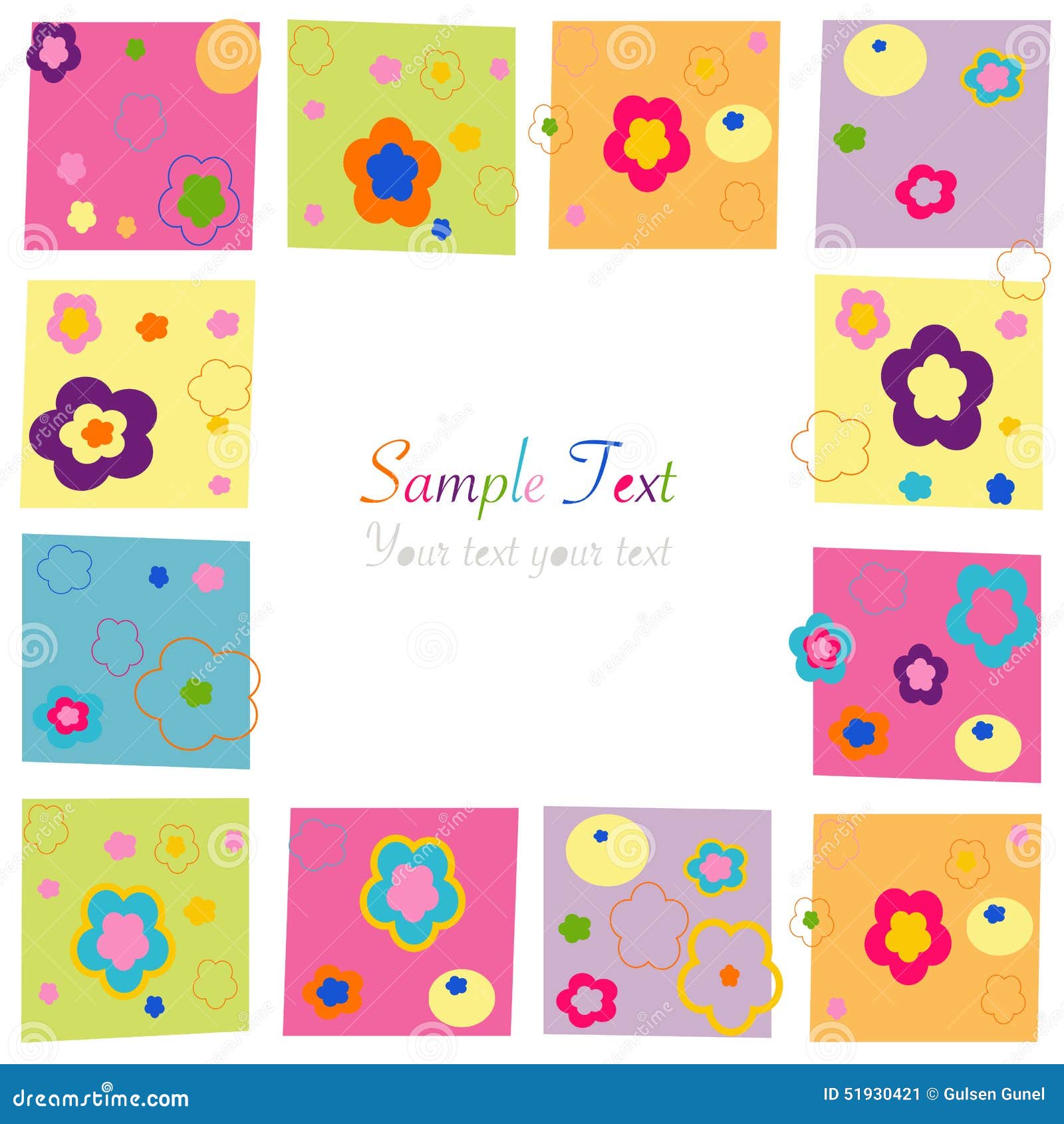 Colorful Flowers Square Border Greeting Card Stock Vector ...