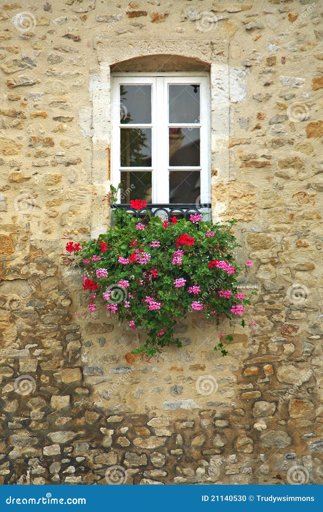Colorful Flowers in Window of Ancient Building Stock Photo - Image of ...