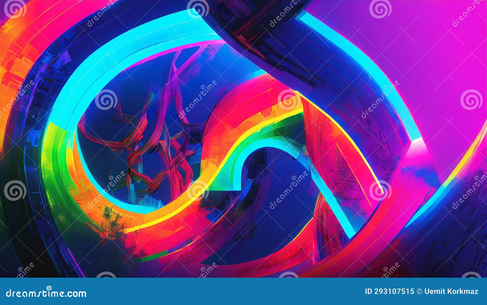 Colorful Flowing Geometric Background in Neon Colors Stock Illustration ...