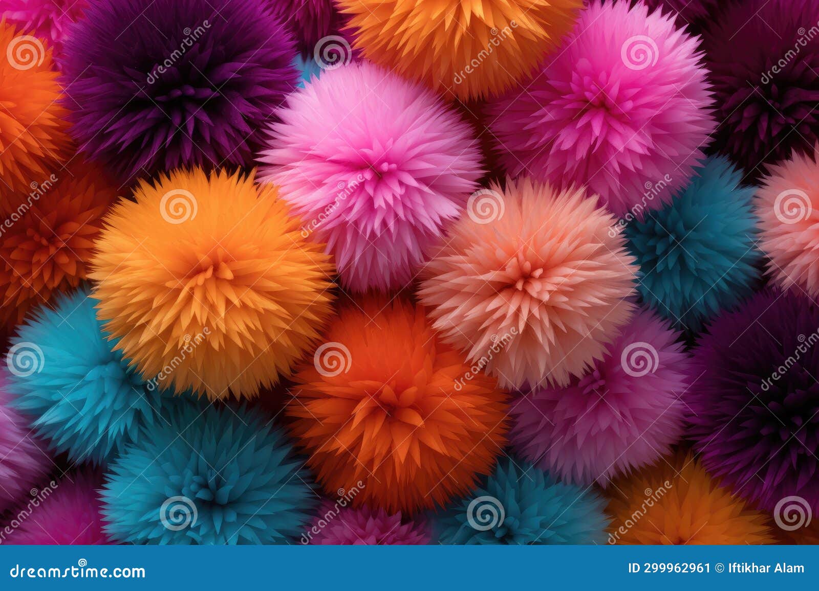 Colorful Fluffy Pompoms Background. Top View, Flat Lay, Abstract ...