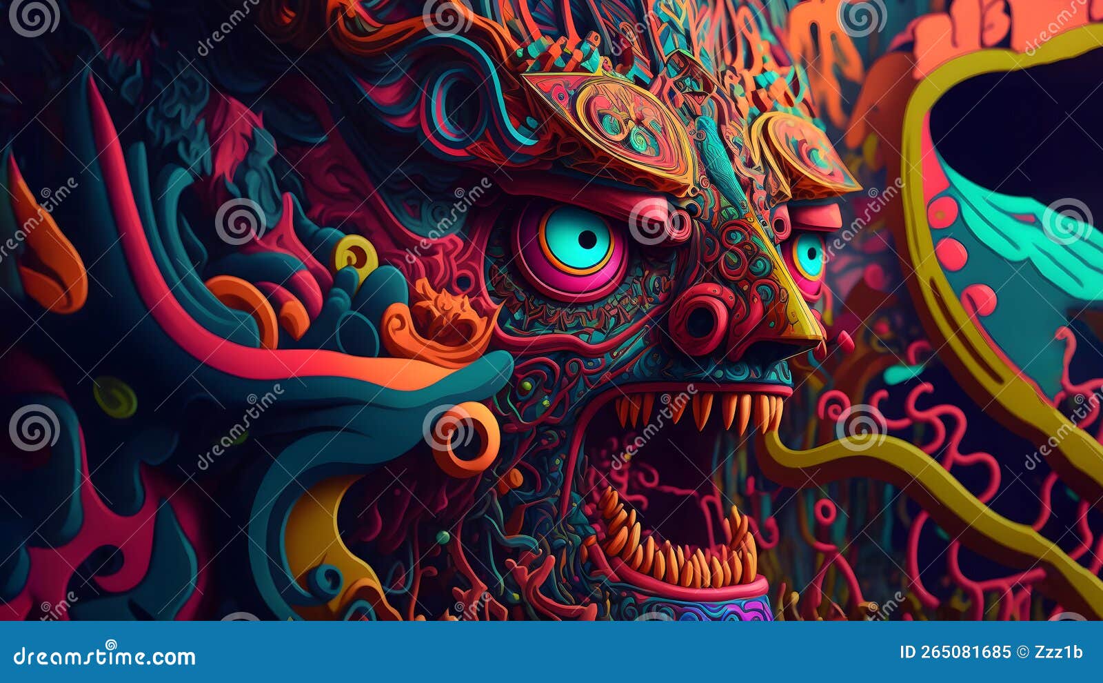 Abstract Colorful Fluorescent Neon Psychedelic Background, Neural ...