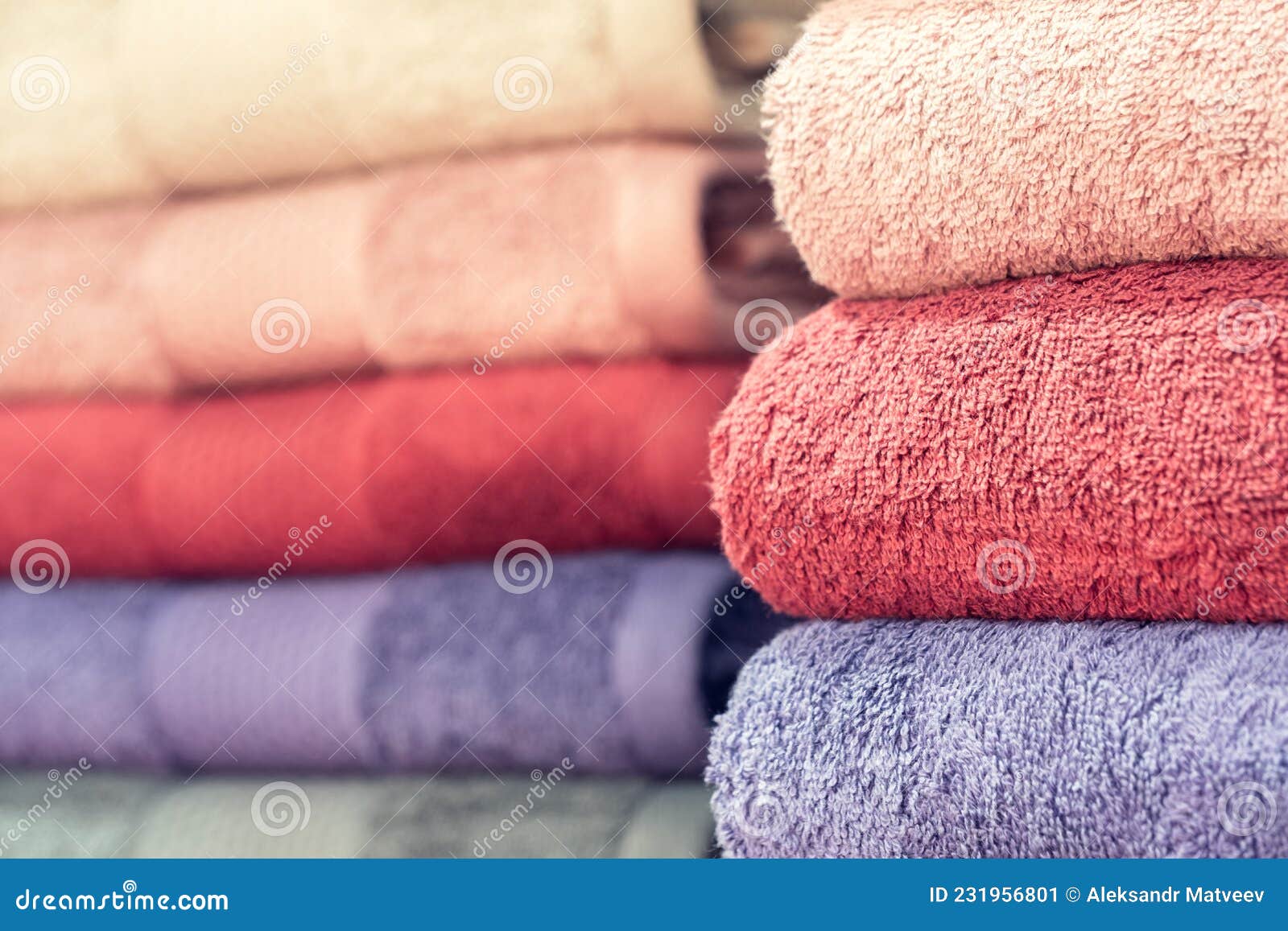 Colorful Folded Towels Stack Closeup Picture Stock Image - Image of ...