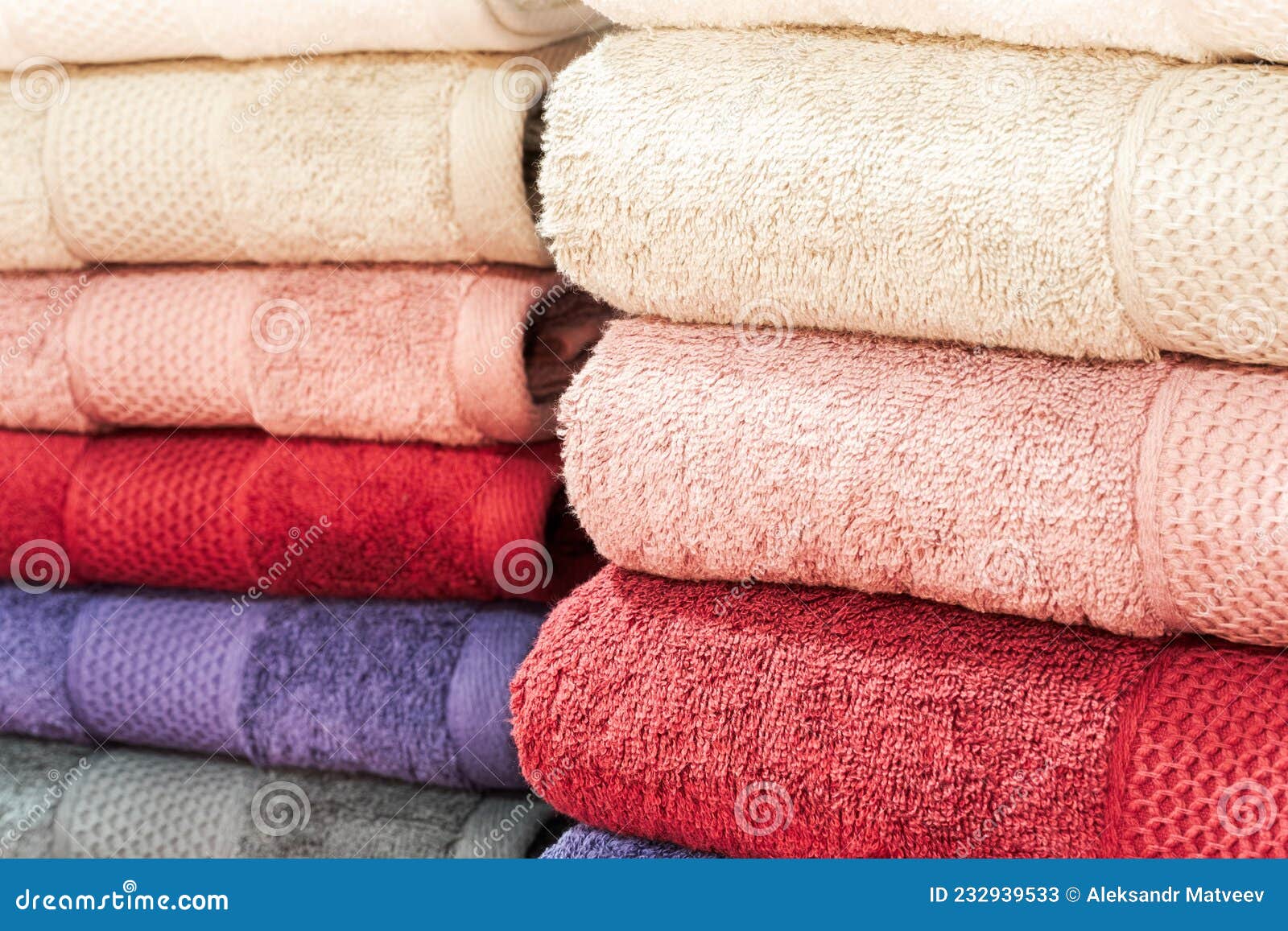 Colorful Folded Towels Stack Closeup Picture Stock Image - Image of ...