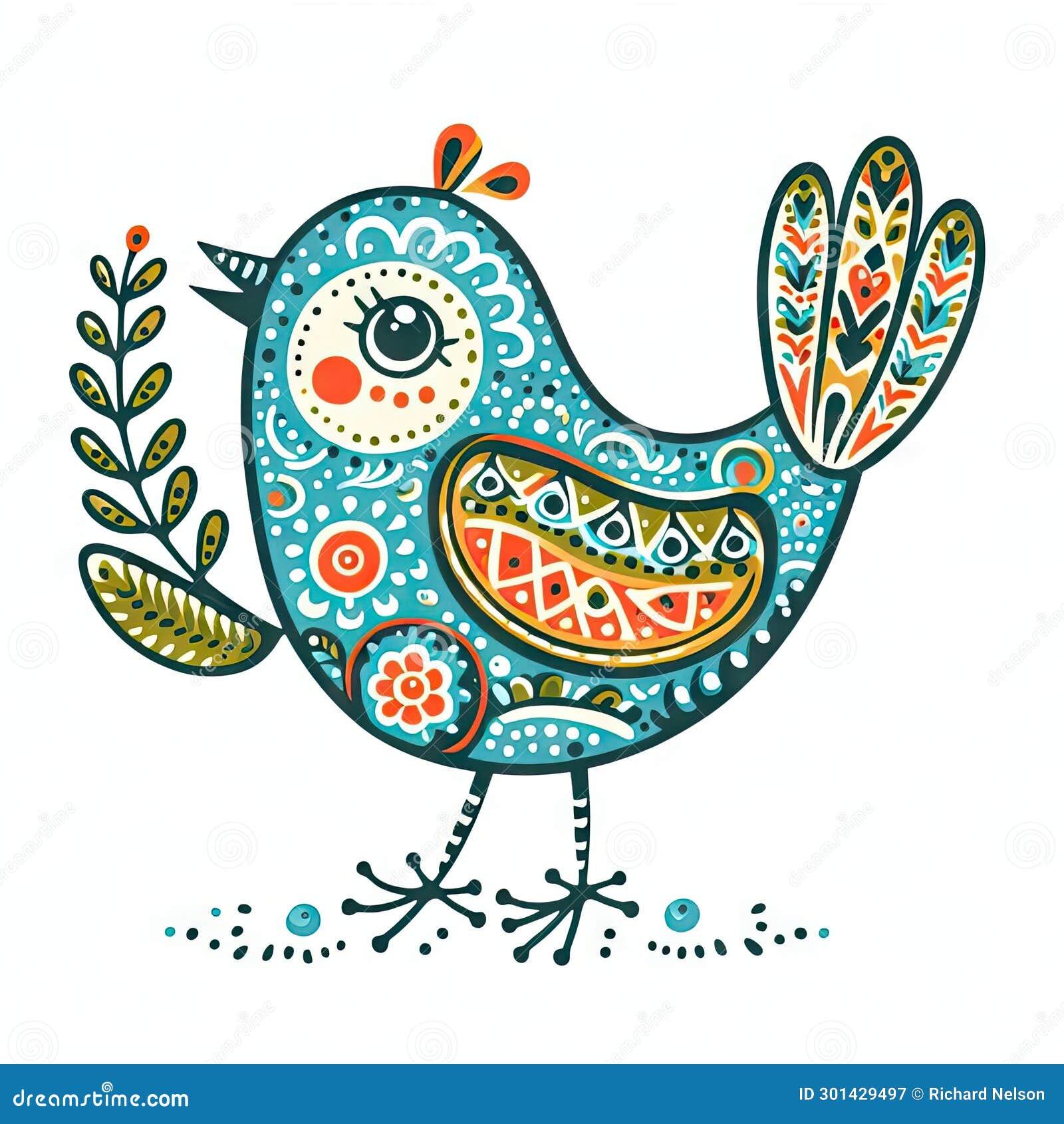 Colorful Folk Art Bird stock illustration. Illustration of culture ...