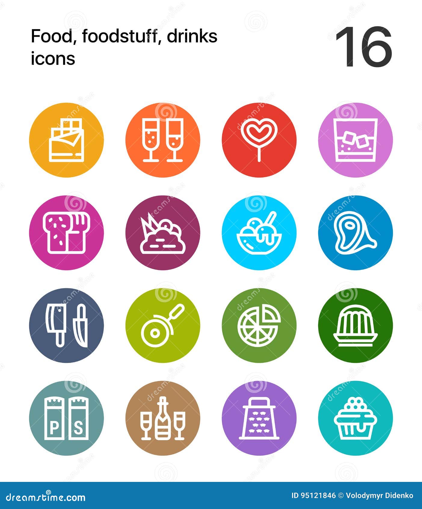 Colorful Food, Foodstuff, Drinks Icons for Web and Mobile Design Pack 3 ...