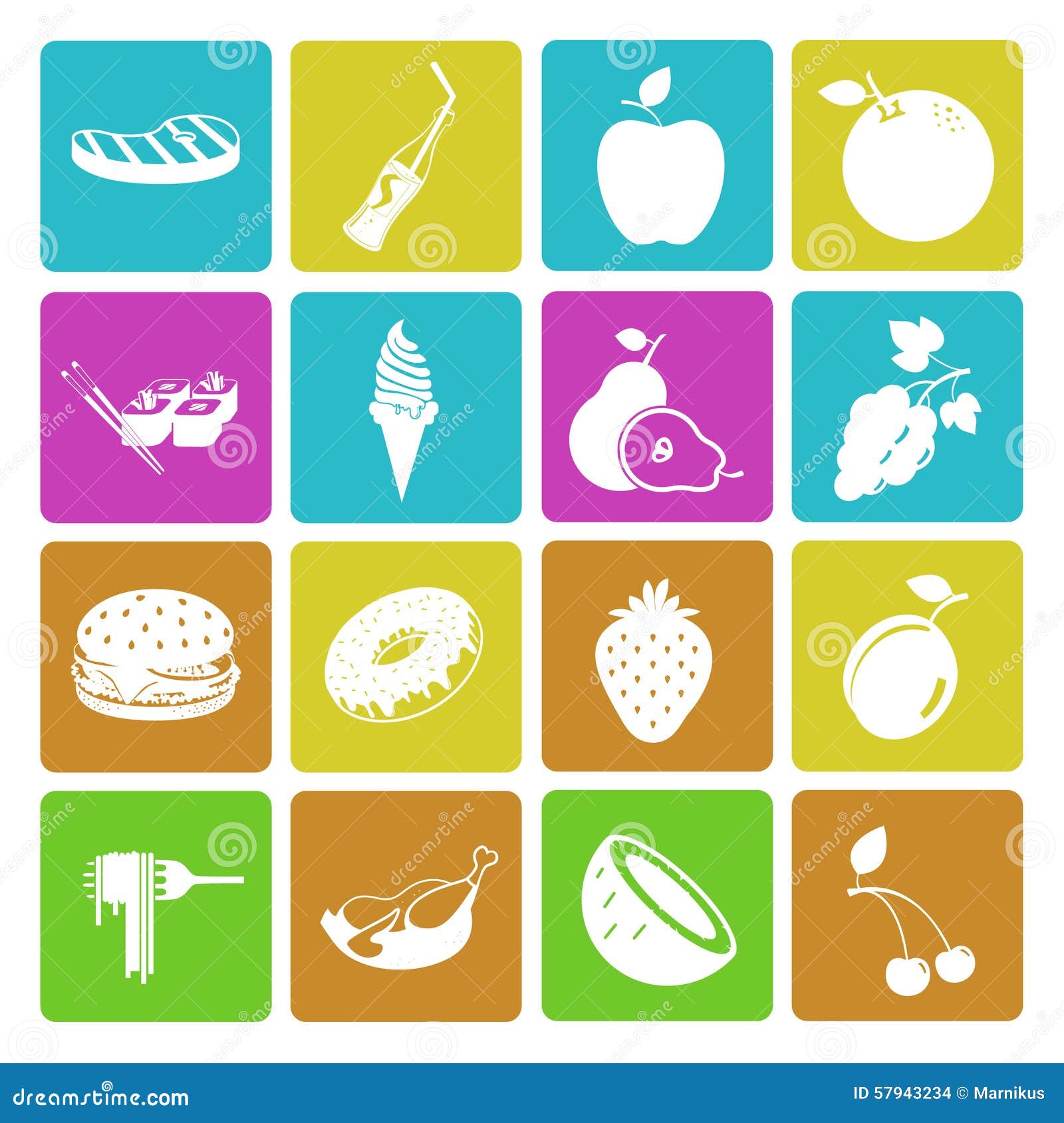 Colorful Food and Fruit Icon Set Stock Vector - Illustration of ...