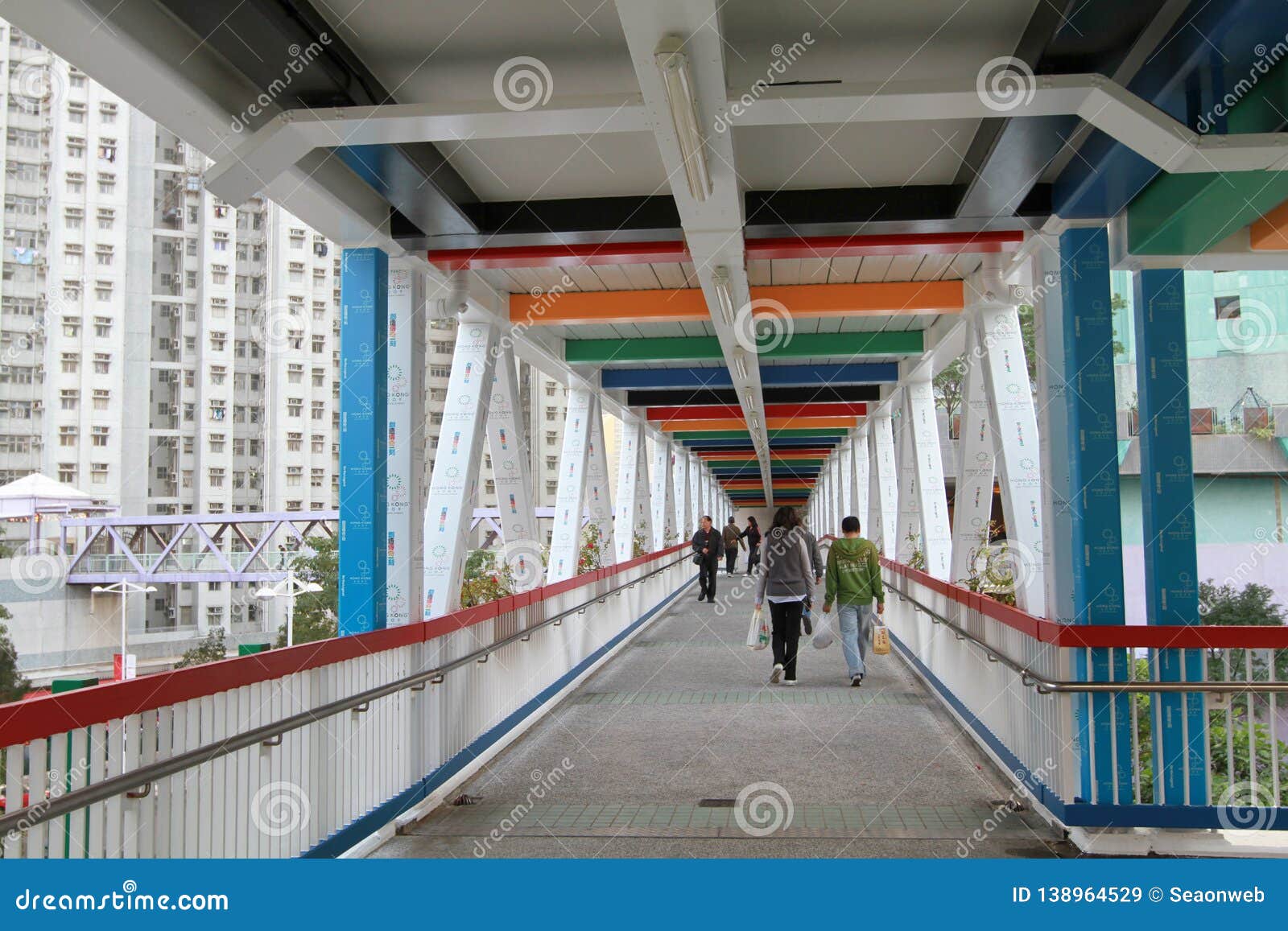 A Colorful Footbridge Over Road at Hk Editorial Stock Image - Image of ...