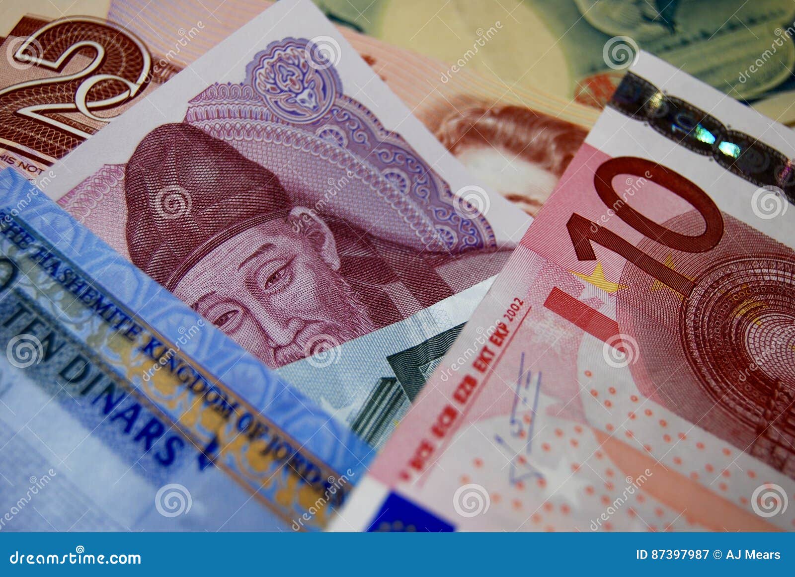 Colorful Foreign Currency Bank Notes Bills Stock Image - Image of queen ...