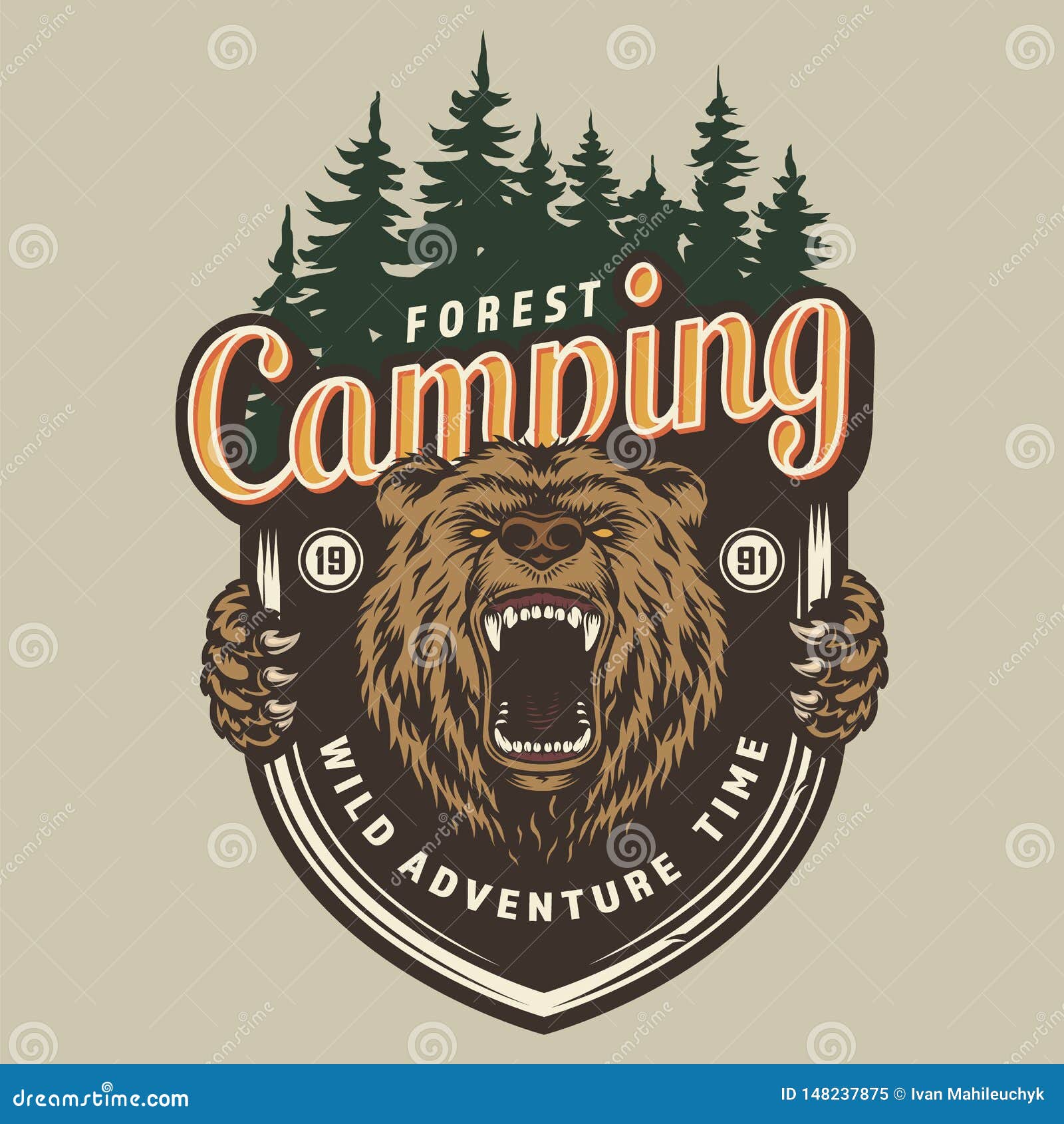 Colorful Forest Camping Label Stock Vector - Illustration of graphics ...