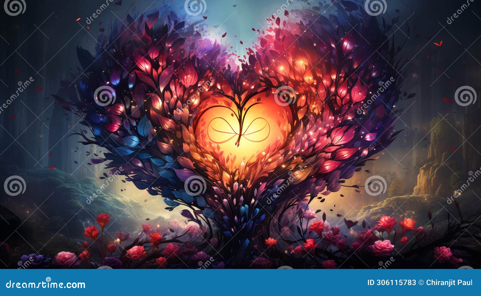 Colorful Forest Fantasy Heart Stock Illustration - Illustration of card ...