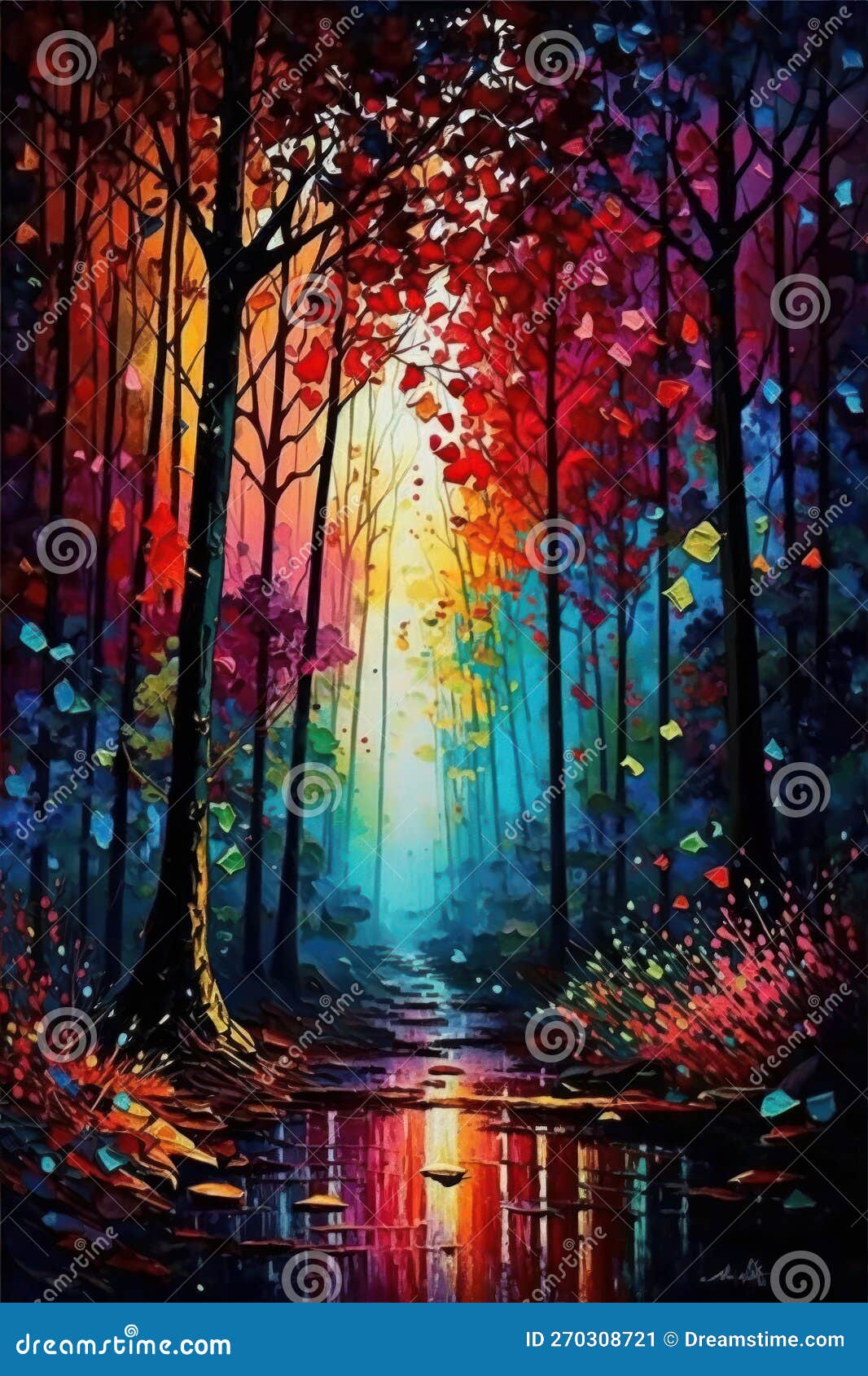 Colorful Forest Landscape Painting Stock Illustration - Illustration of ...