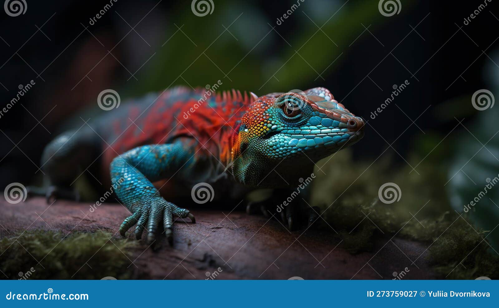 Colorful Forest Lizard on a Tree Bark in Forest. Generative AI Stock ...