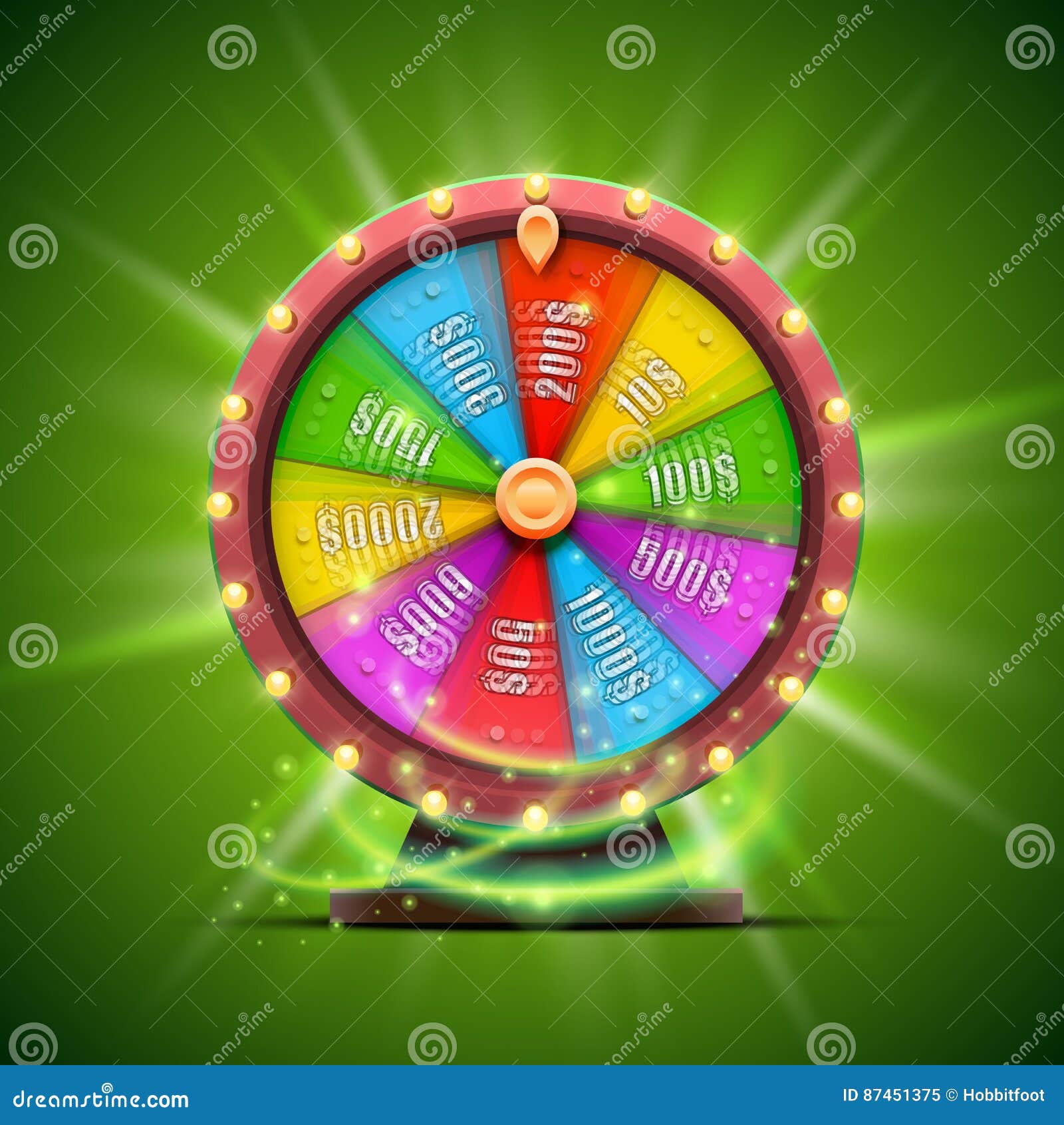 Colorful Fortune Wheel. on Green Background Stock Vector - Illustration ...