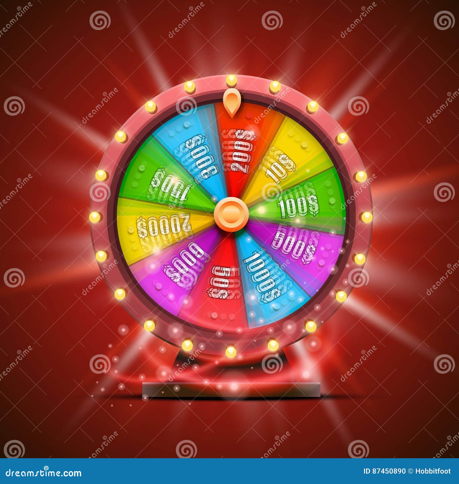 Colorful Fortune Wheel. on Red Background Stock Vector - Illustration ...