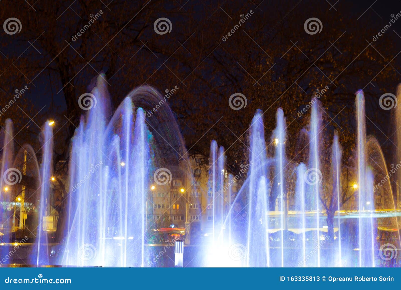 The Colorful of Fountain at Night Stock Image - Image of dark ...