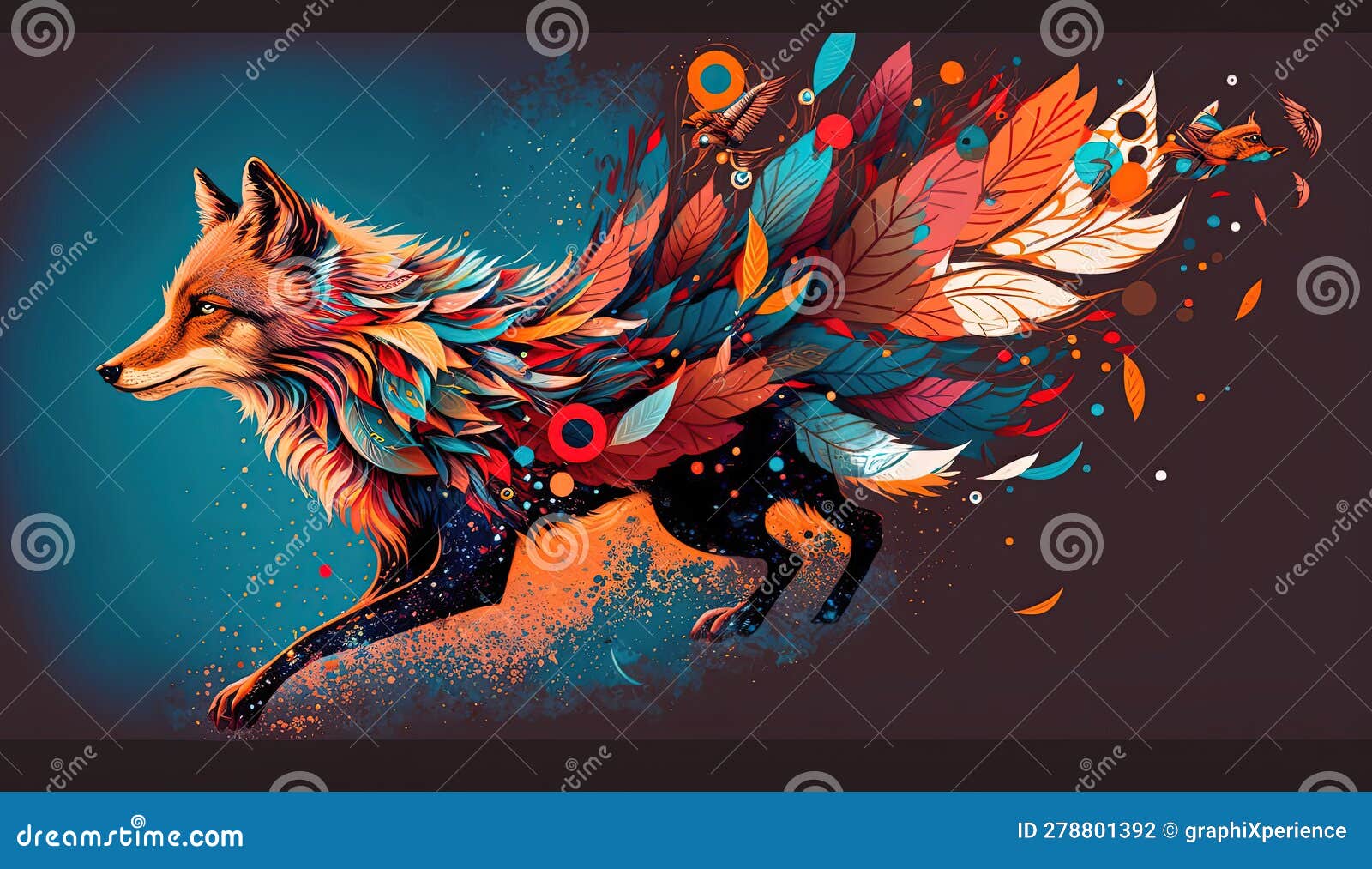 Colorful Fox in the Abstract Woods Stock Illustration - Illustration of ...