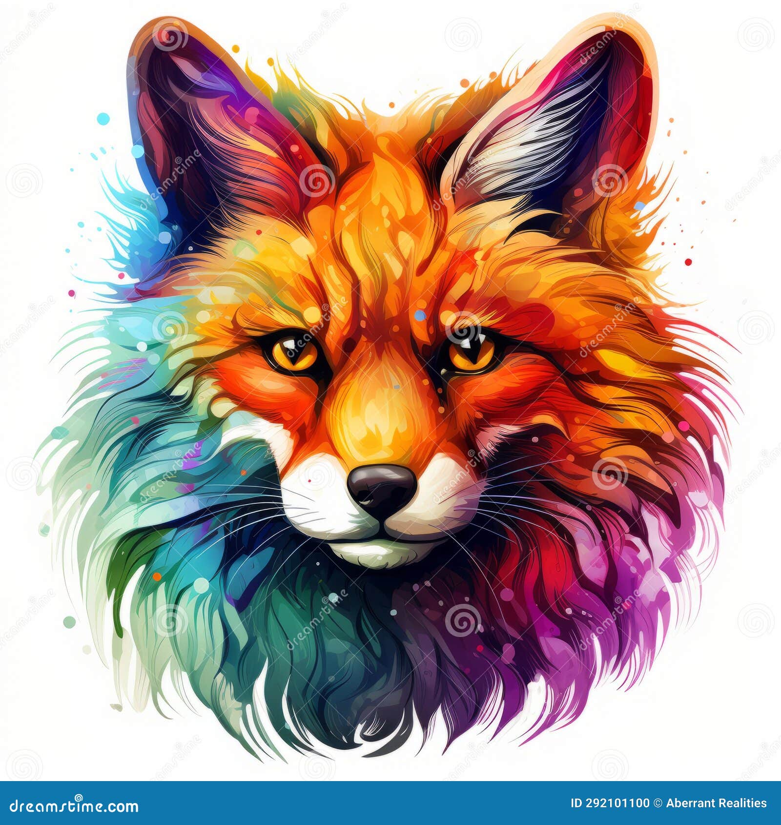 A Colorful Fox Head on a White Background Stock Illustration ...