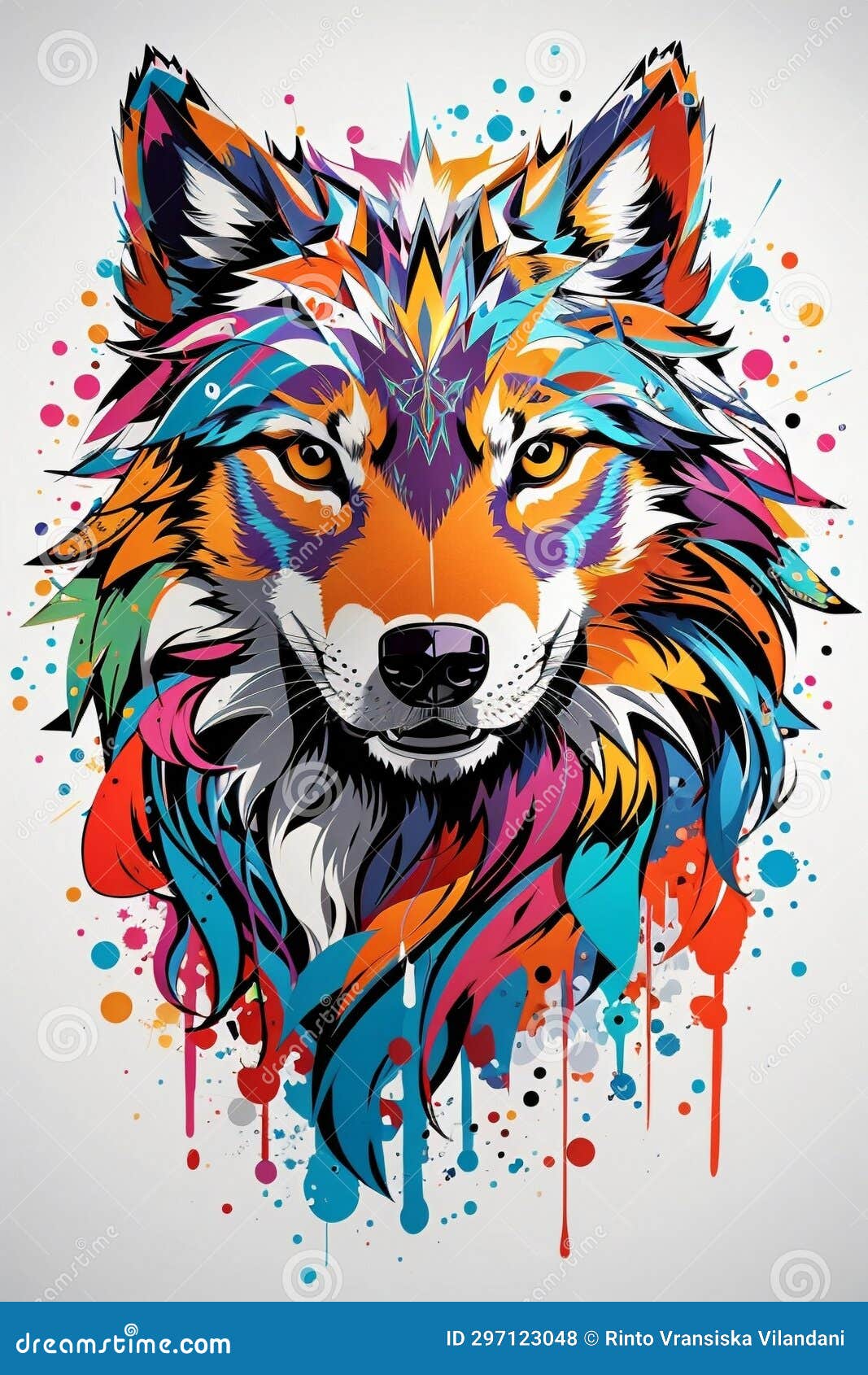 Colorful Fox Illustration with Colorful Splashes Stock Illustration ...