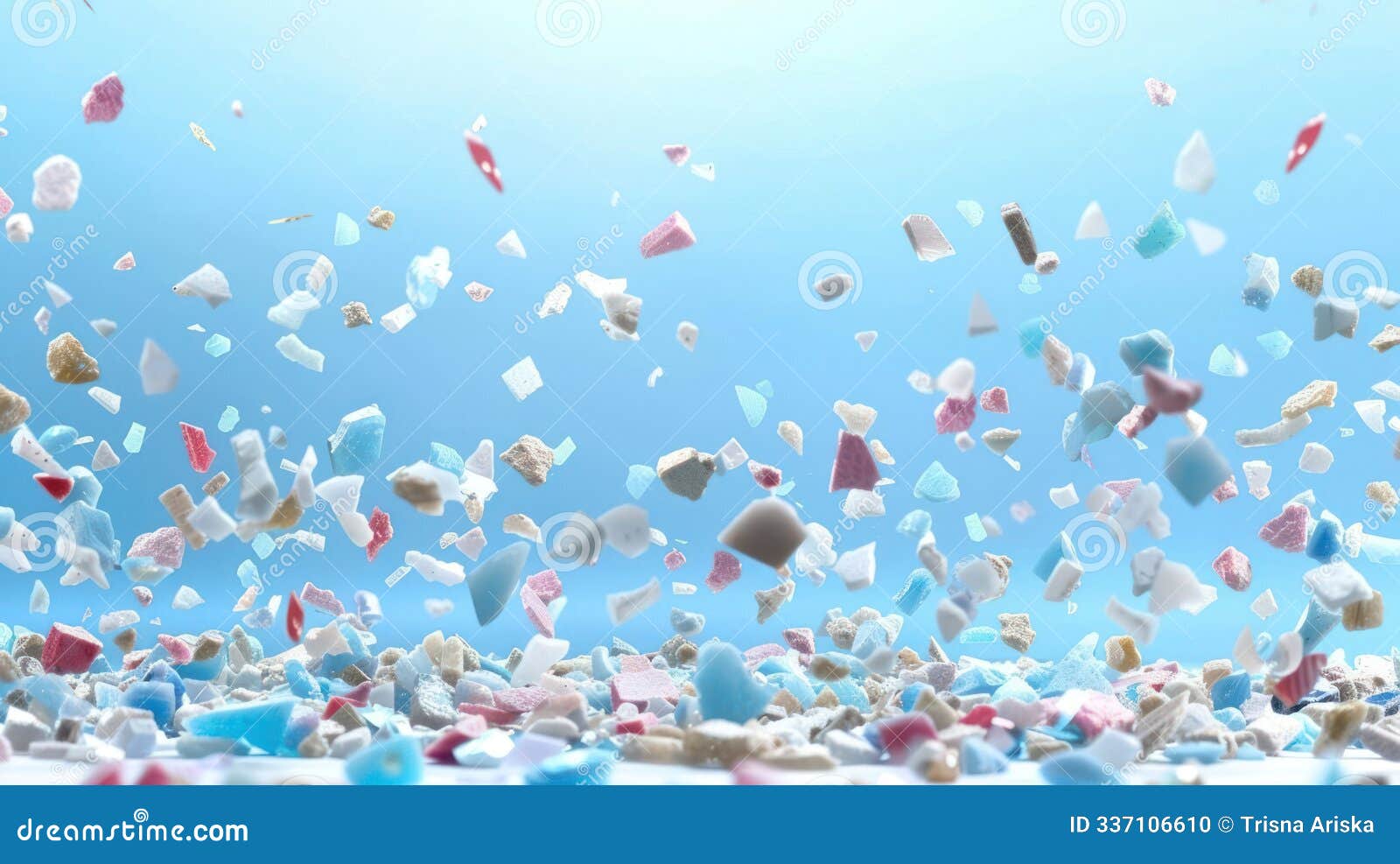 Colorful Fragments Suspended in a Blue Background, Representing ...
