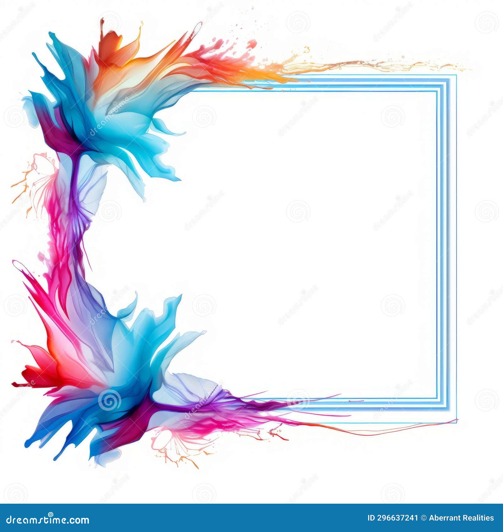 Colorful Frame with Blue and Pink Splashes on a White Background Stock ...