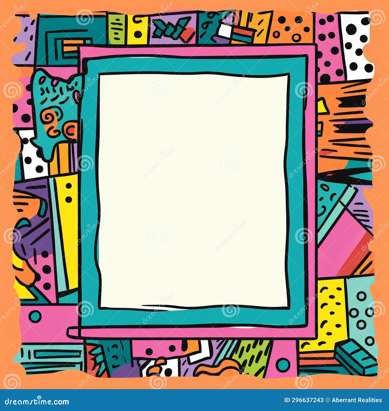 Colorful Frame with Doodles on an Orange Background Stock Illustration ...
