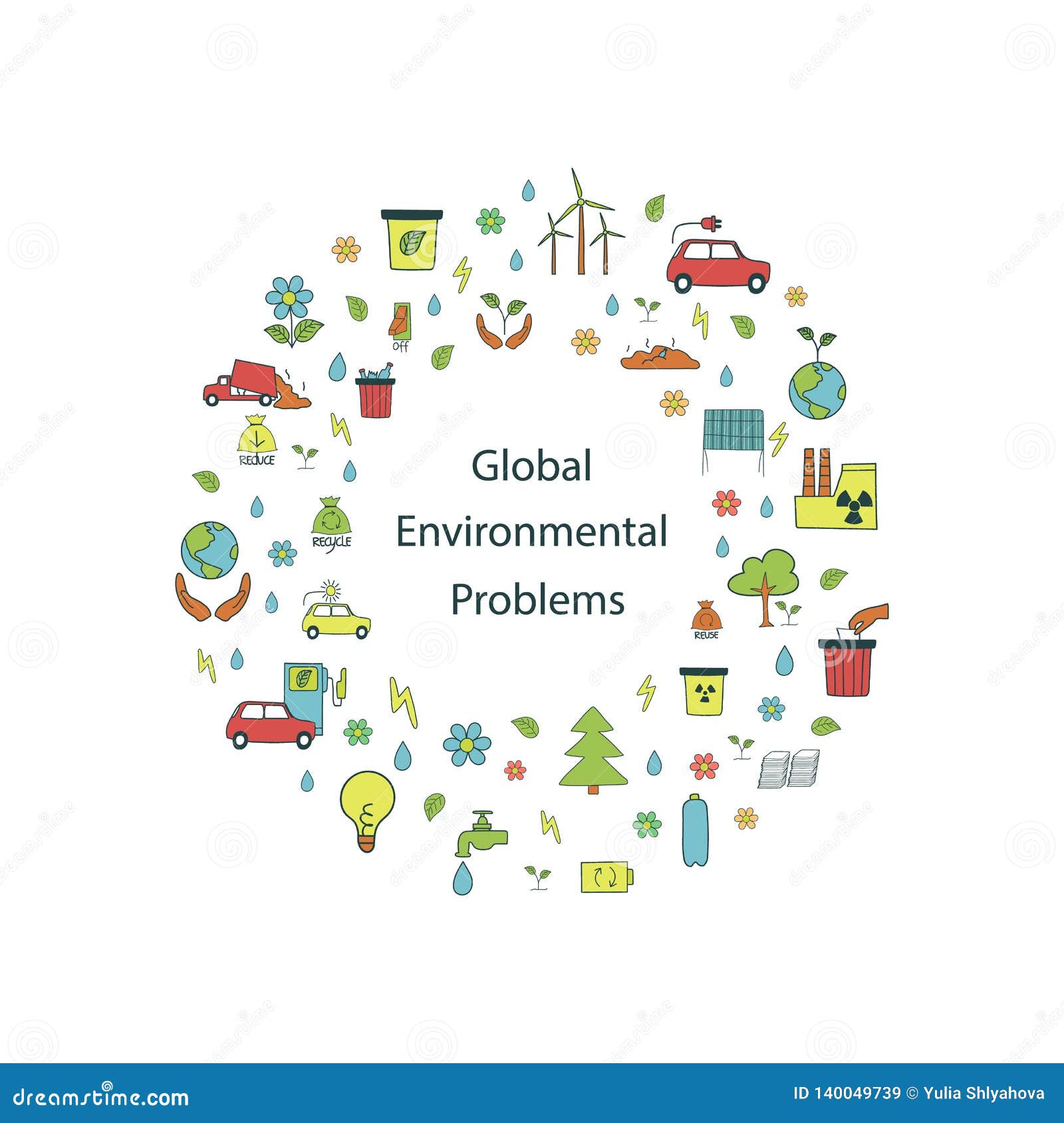Colorful Frame with Hand Drawn Symbols of the Ecology Pollution Concept ...